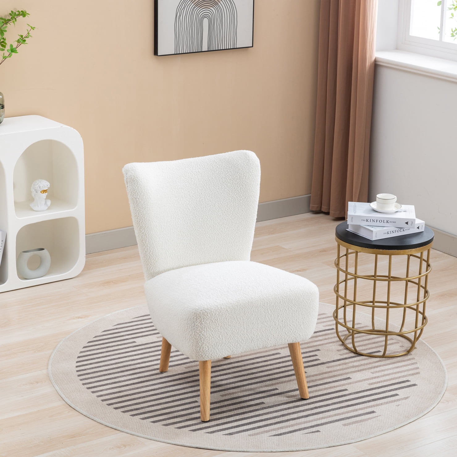 Modern Boucle Upholstered Armless Accent Chair, Slipper Chair, Cozy ...
