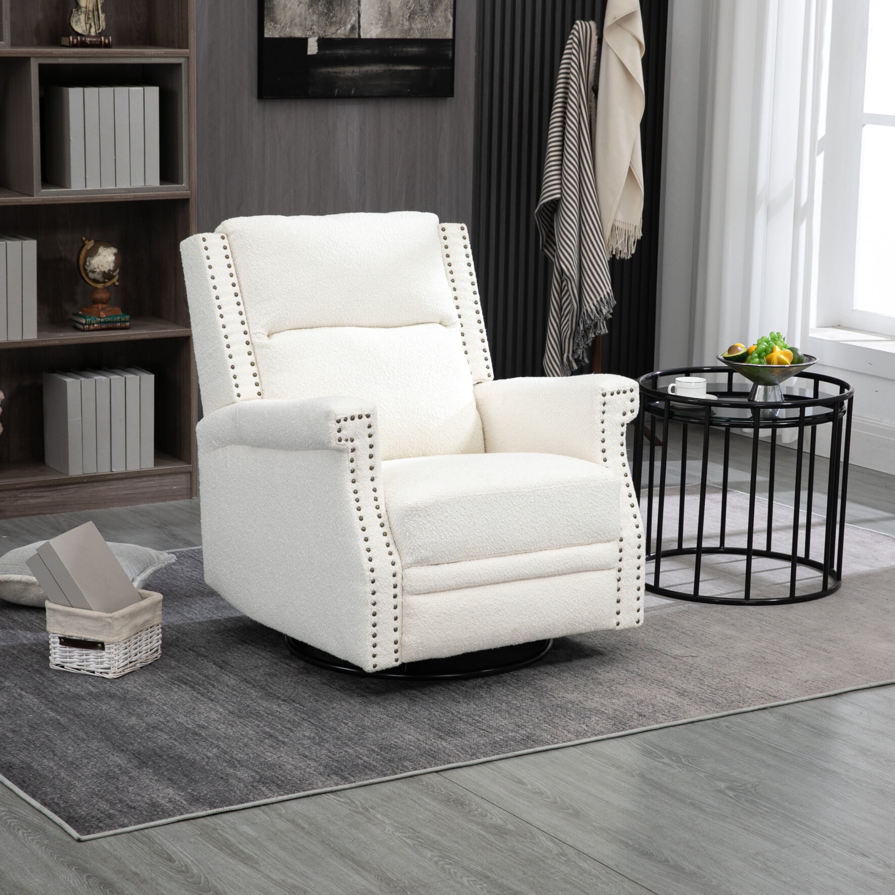 Modern Boucle Upholstered Swivel Recliner Chair with Adjustable Back ...