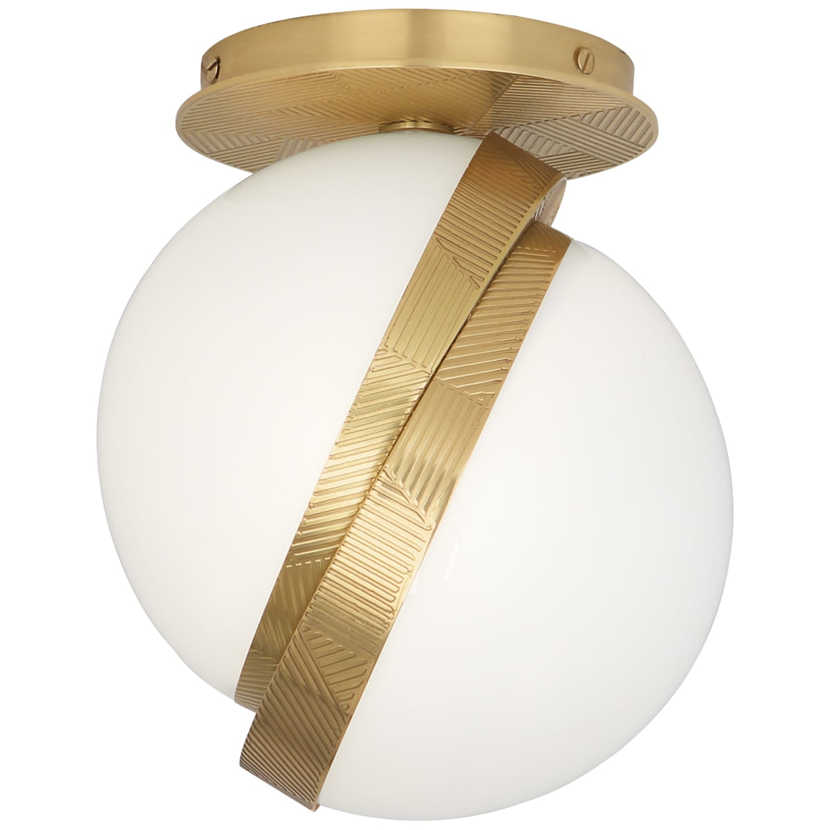 Modern Brass Flushmount Lighting Fixture with Cased White Glass Shade – E26 Medium Porcelain ...