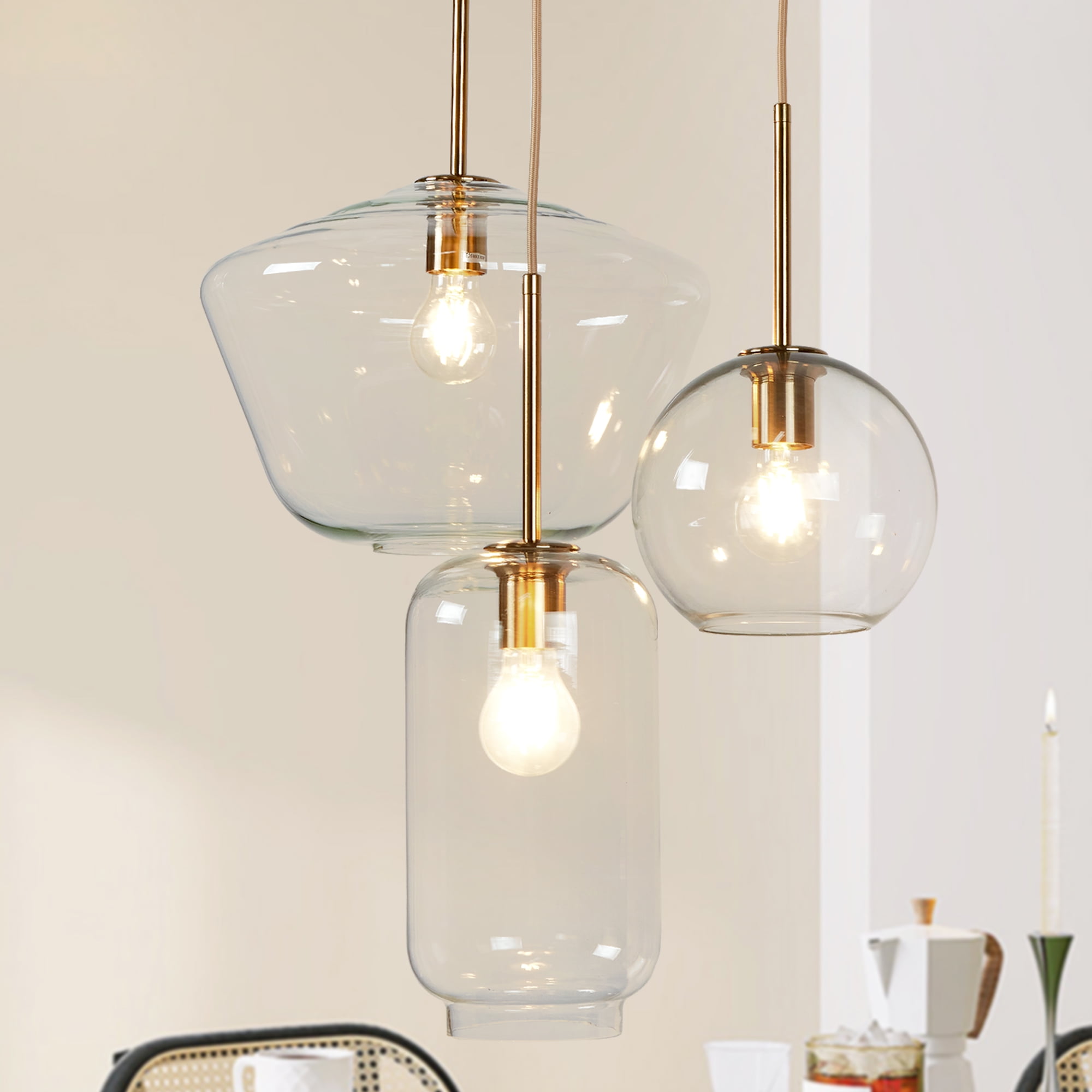Modern Brass Glass 3-Light Multi Chandelier , Dining Room Lighting ...