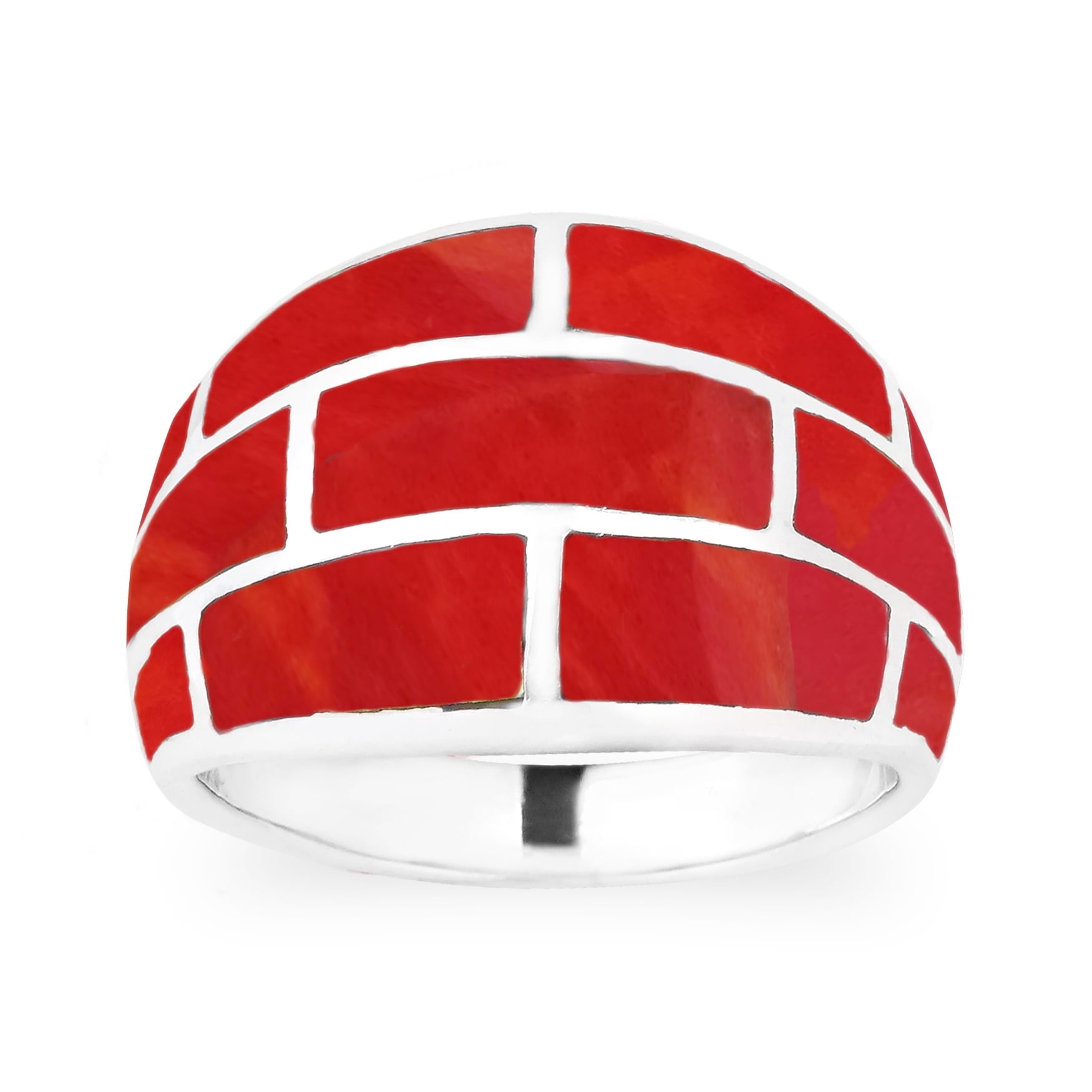 Modern Brick Blocks Red Coral Sterling Silver Ring for Female ...
