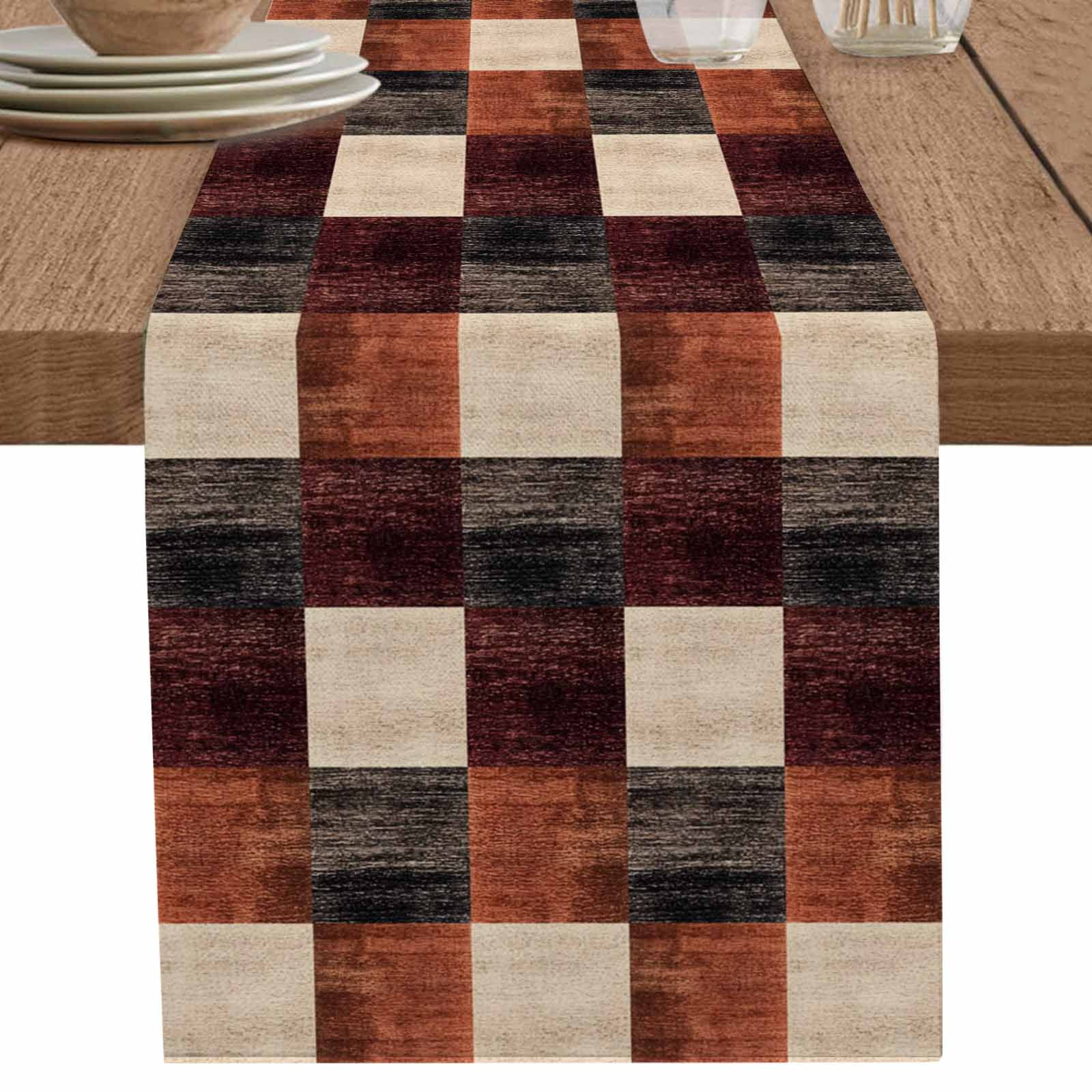 Modern Brown Beige Square Table Runner-70 Inch Long Vintage Boho ...