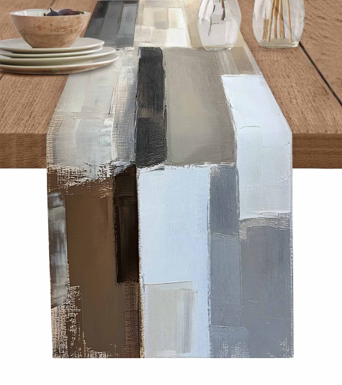 Modern Brown Beige Table Runner 72 Inches, Grey White Color Blocks Bed ...