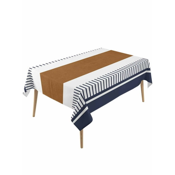 Modern Brown Blue Table Cloth, Boho Contemporary Geometric Striped ...
