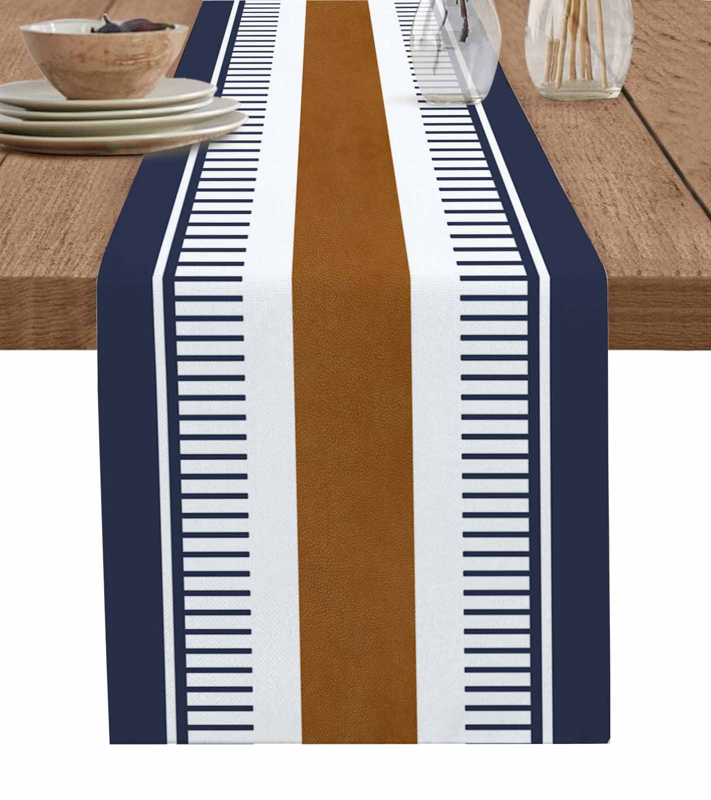 Modern Brown Blue Table Runner Boho Contemporary Geometric Striped ...