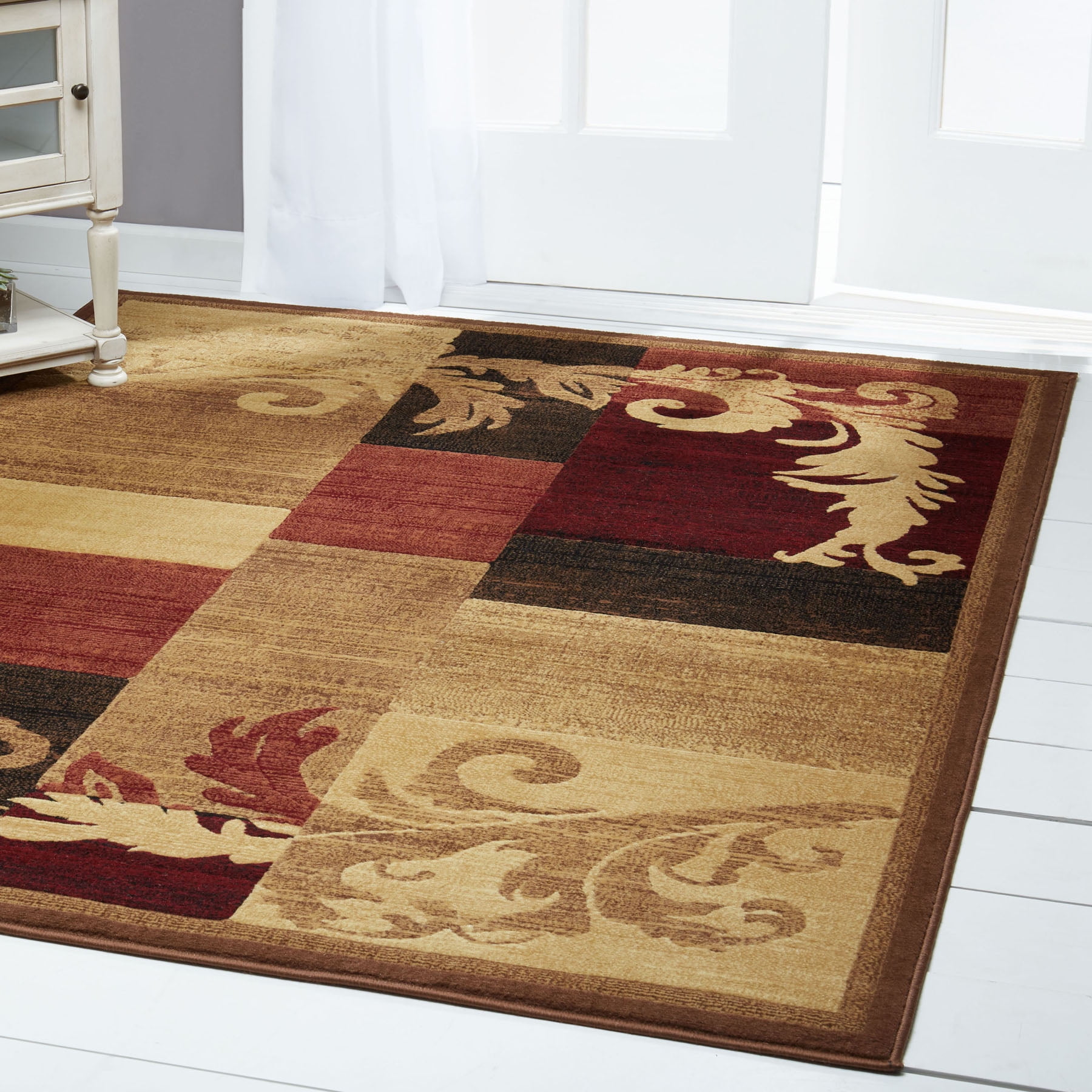 Walmart Modern Brown Burgundy 8x11 Rug, Soil/Stain Resistant, Size 7'10 ...