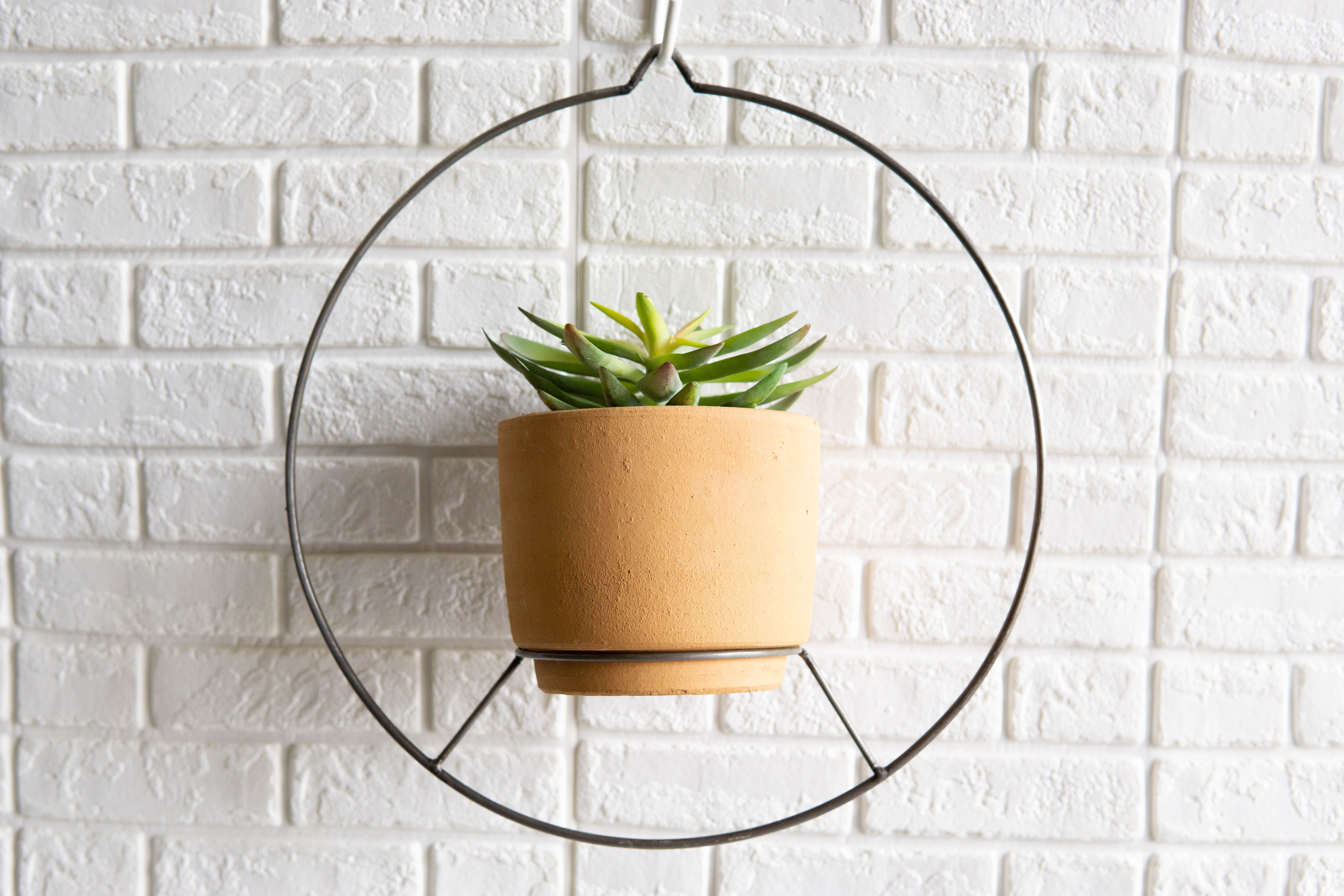 Modern Brown Clay Pot Wall Planter Pot Sconce With Round Wire Stand ...