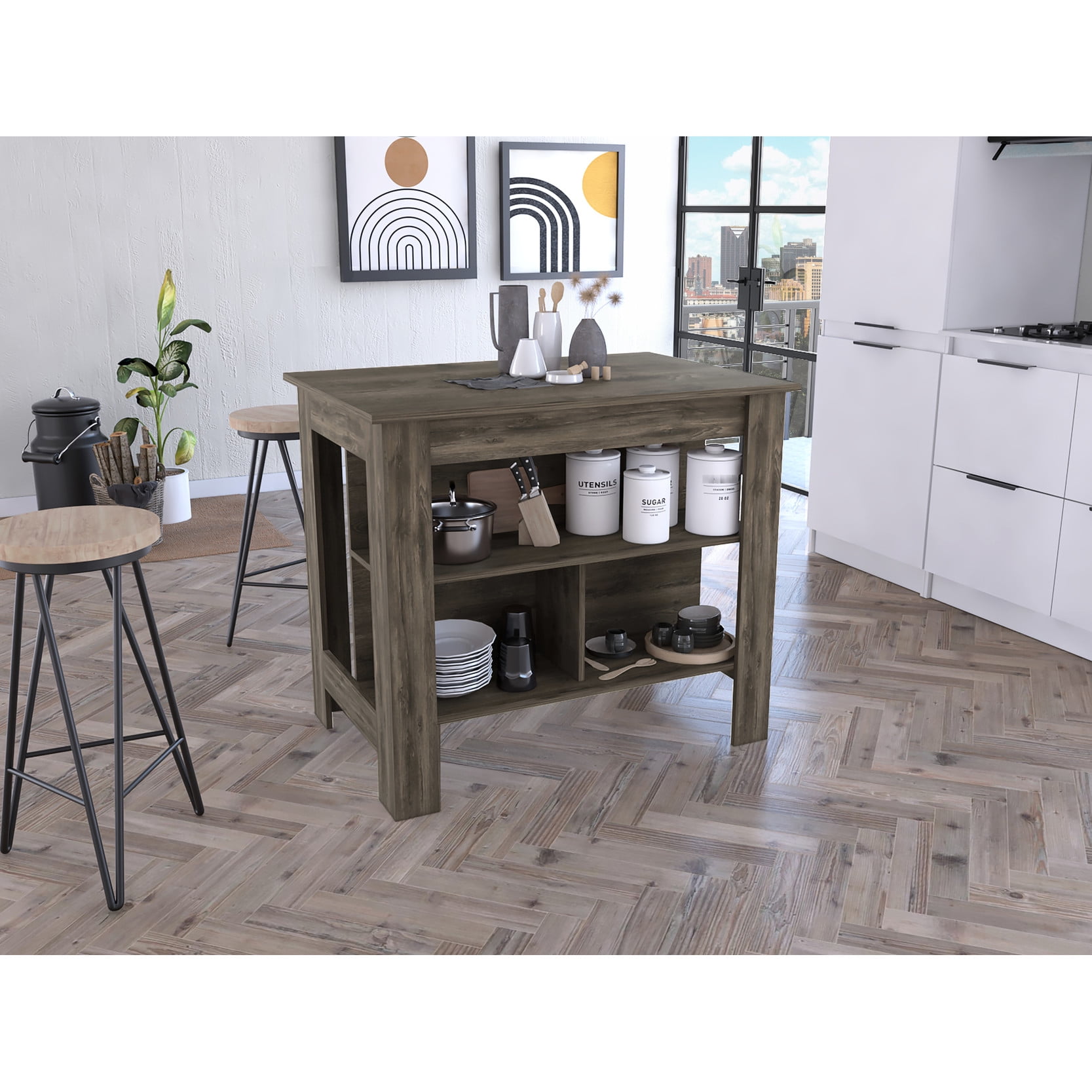 Modern Brown Rectangular Kitchen Island / Extra Space for Kitchen Meal ...