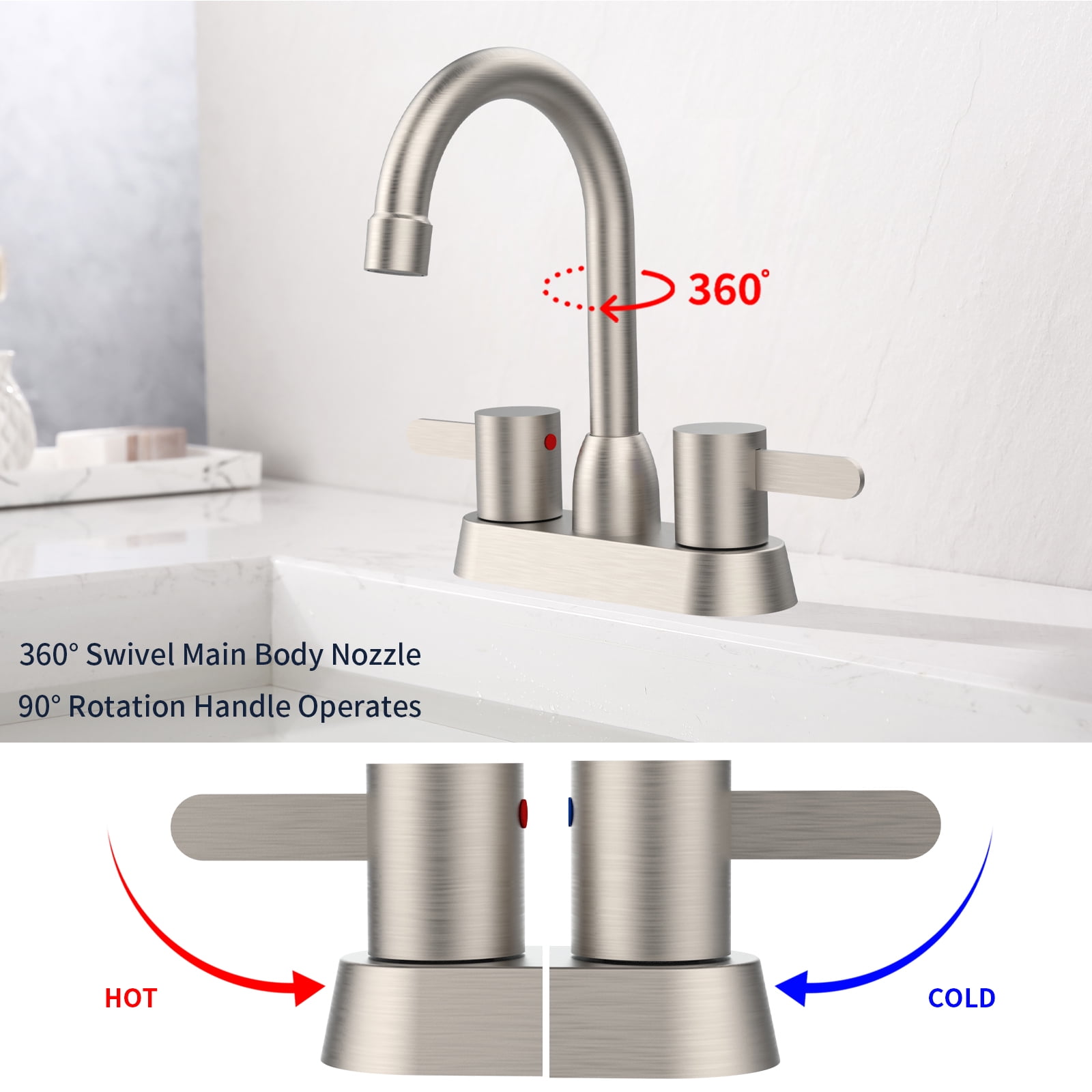 Modern Brushed Nickel 2 Handles Bathroom Sink Faucet - Centerset RV ...