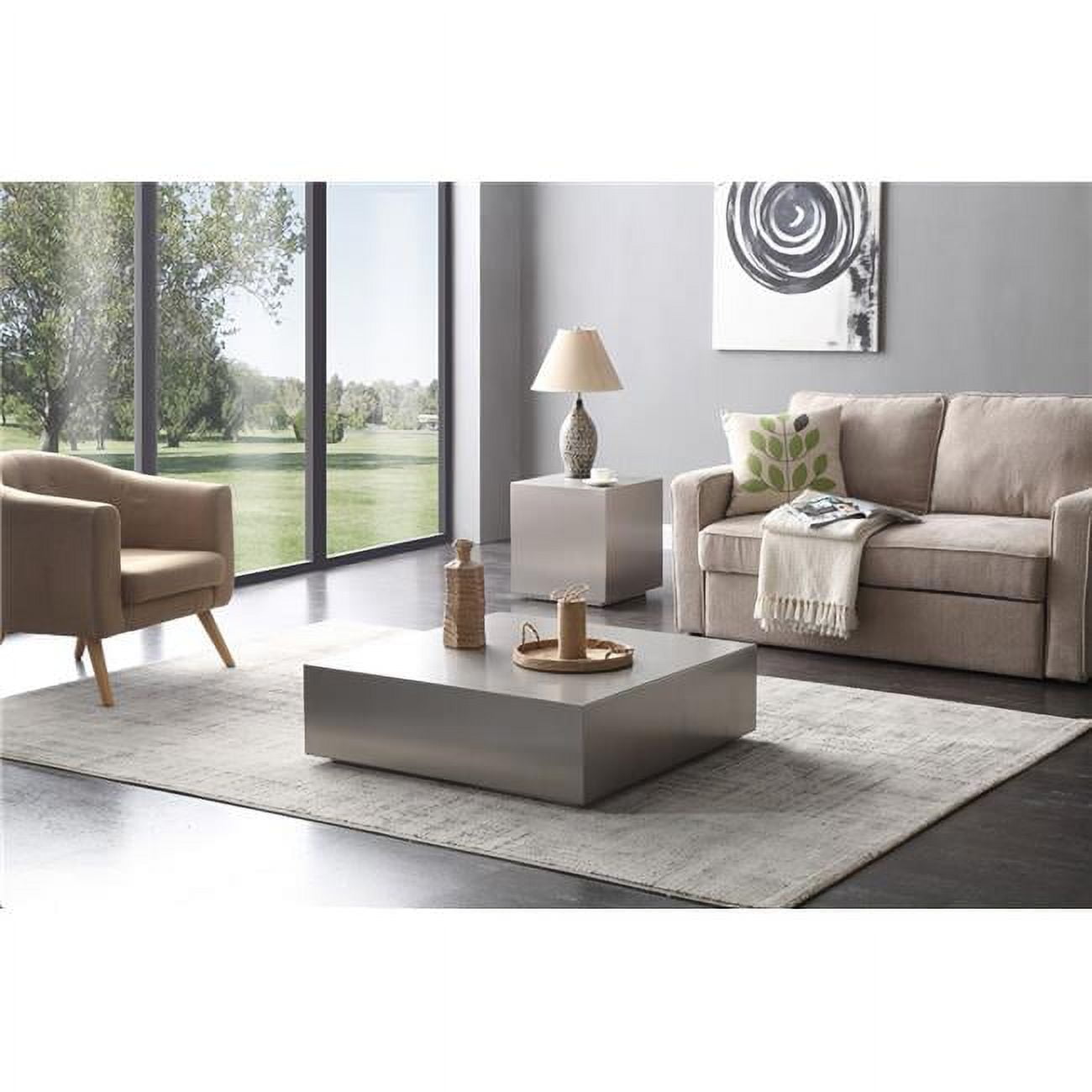 Modern Brushed Silver Stainless Steel Coffee Table - Walmart.com