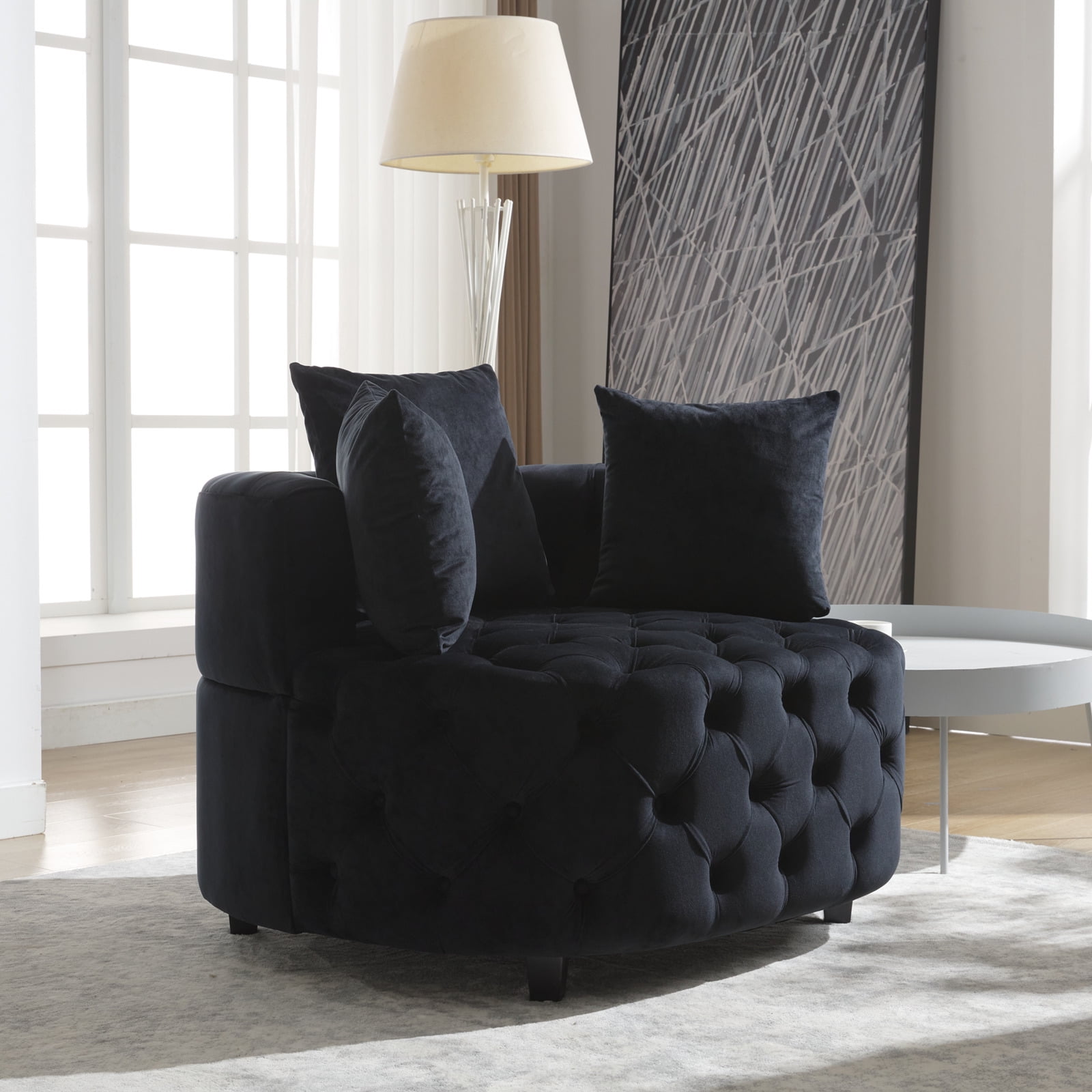 Modern Bucket Armchair - Plush Upholstered Lounge Chair with Curved ...