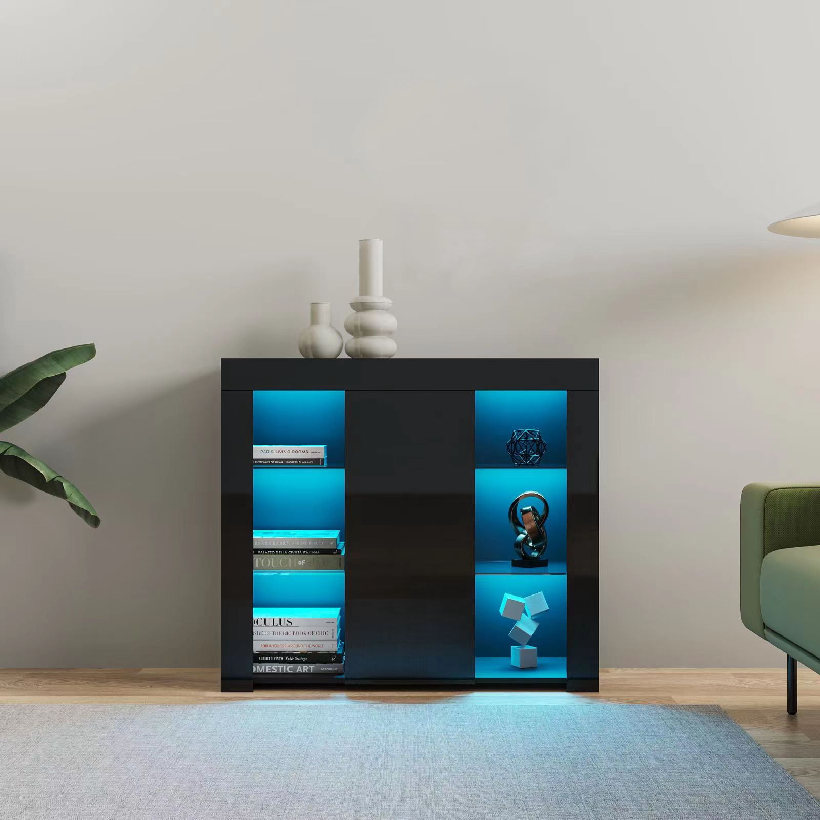 Modern Buffet Cabinet,Kitchen Sideboard Cupboard with LED Light,Multi ...