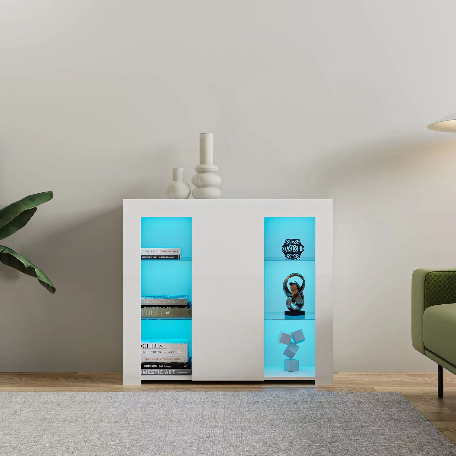Modern Buffet Cabinet,Kitchen Sideboard Cupboard with LED Light,Multi ...