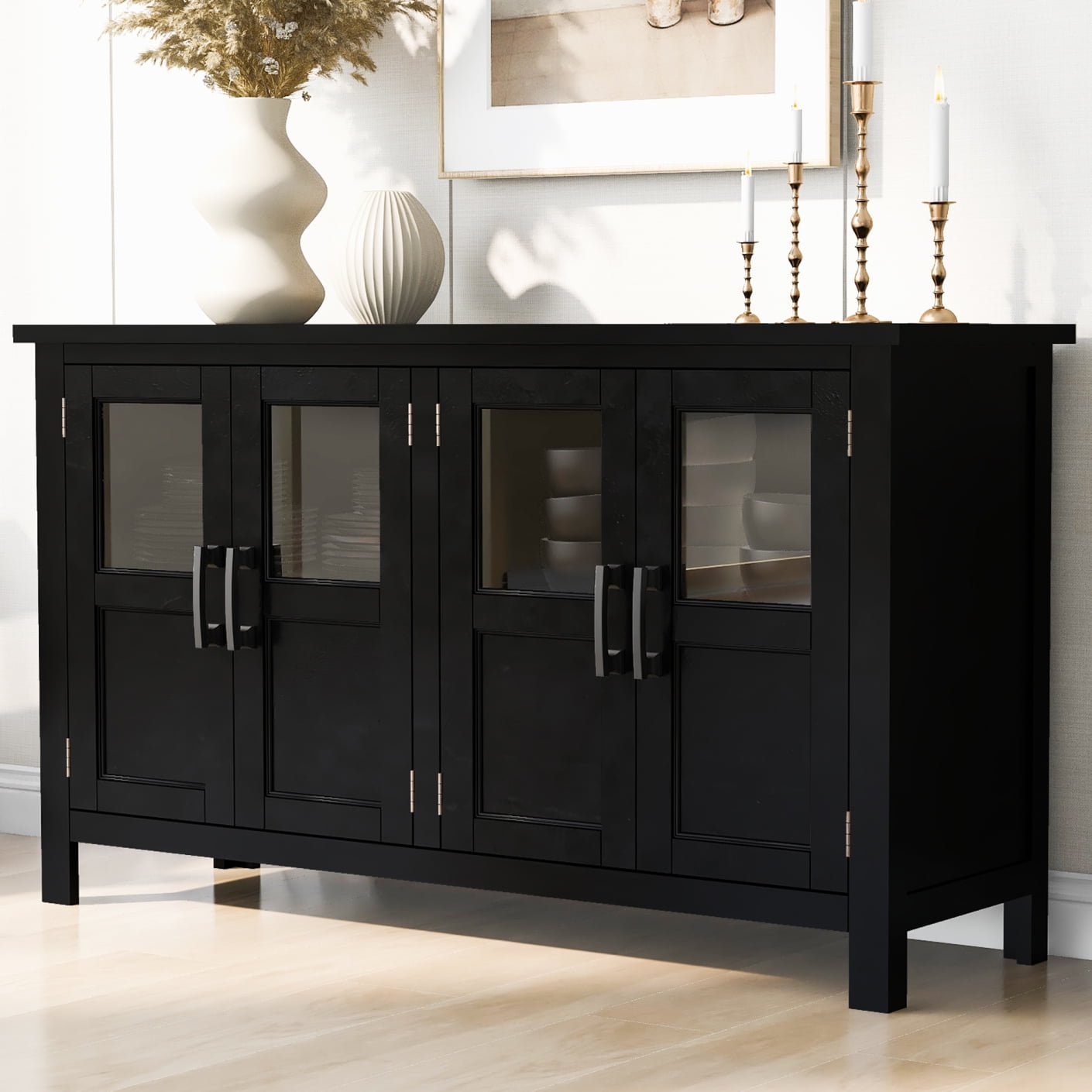 Modern Buffet Cabinet with Sheves and Metal Handles, Sideboard with 4 ...