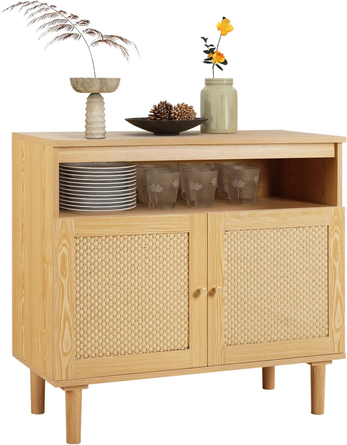 Modern Buffet Cabinet with Storage, Boho Farmhouse Accent Sideboard ...