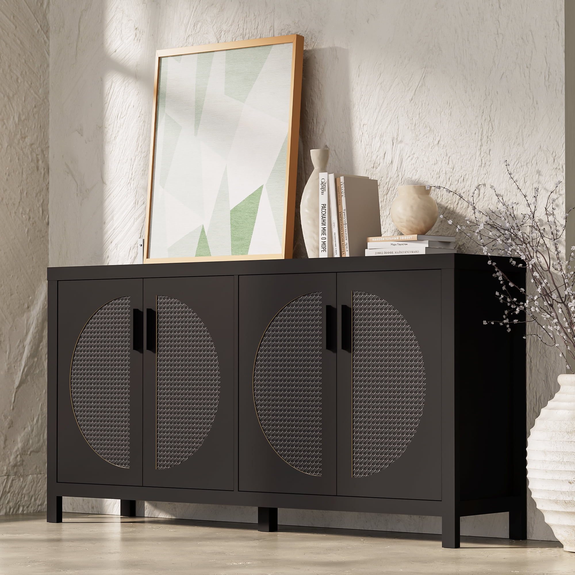 Modern Buffet Cabinet with Storage, Retro Sideboard Cabinet with Black ...