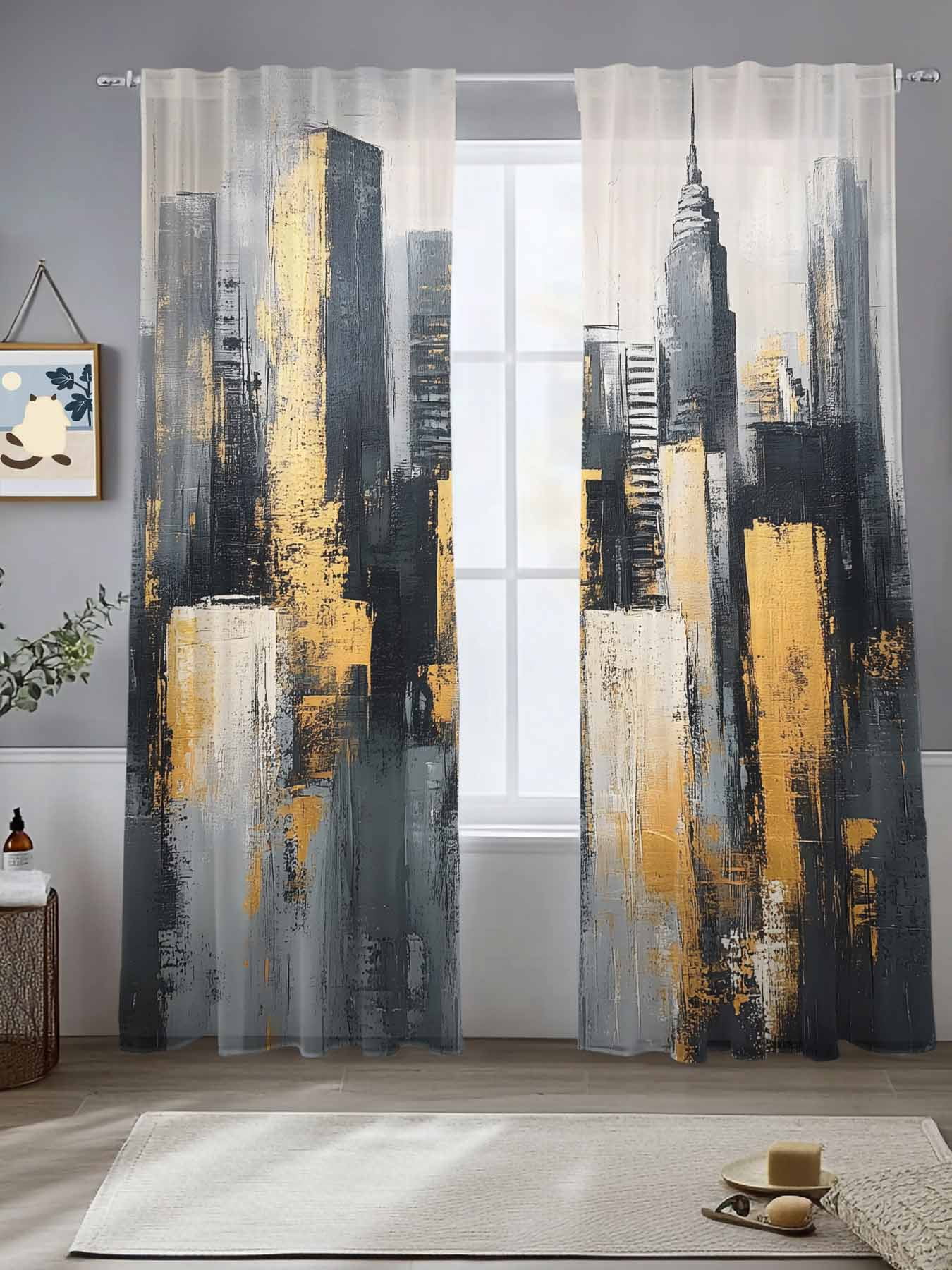 Modern Building Sheer Curtains for Living Room Bedroom Chic Retro ...