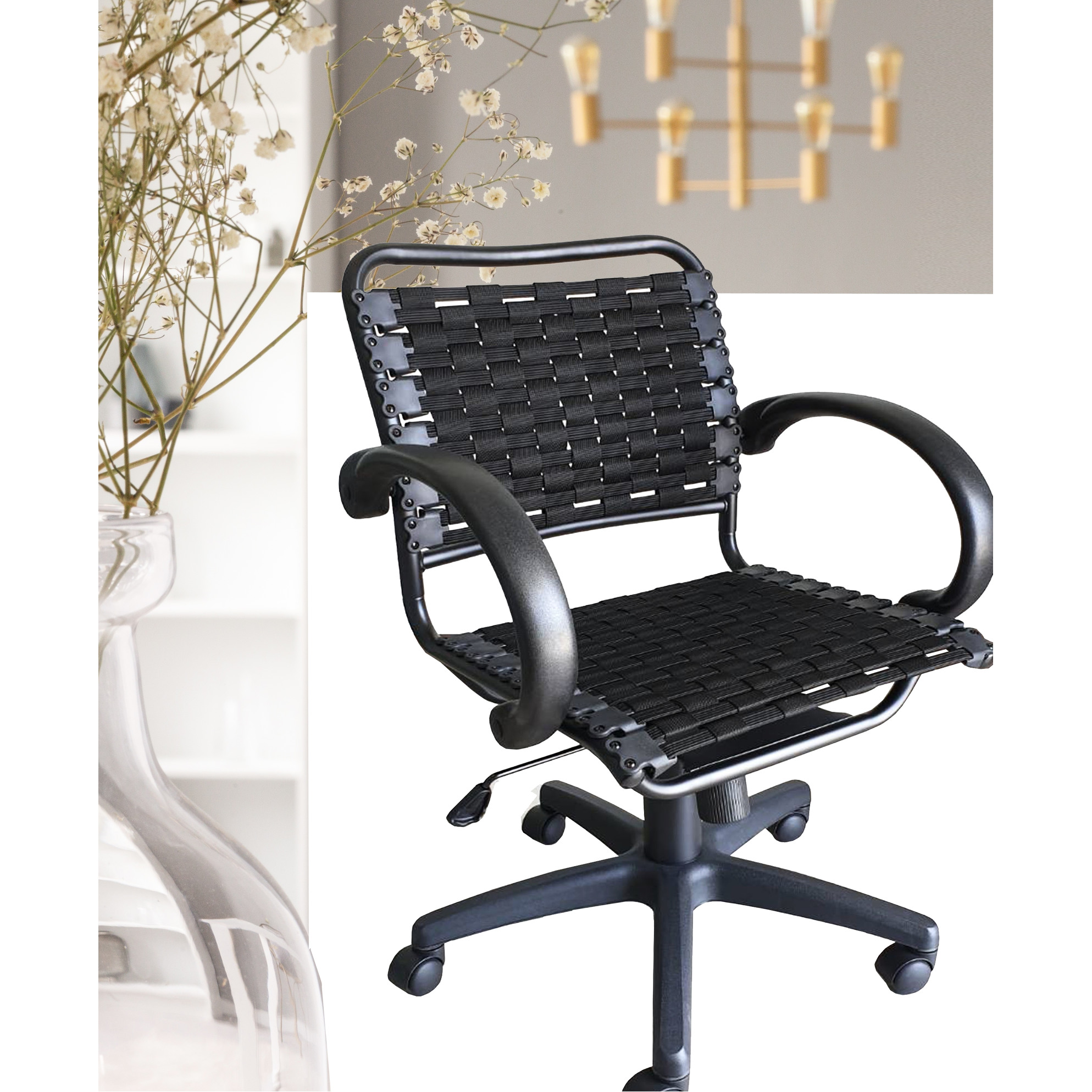Modern Bungee Arm Office Chair With Black Coating, Steel Frame, Pp ...