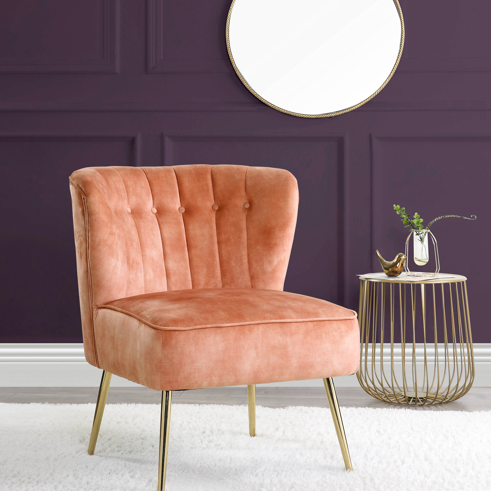 Modern Burnt Orange Wingback Occasional Chair With Metal Base Velvet ...