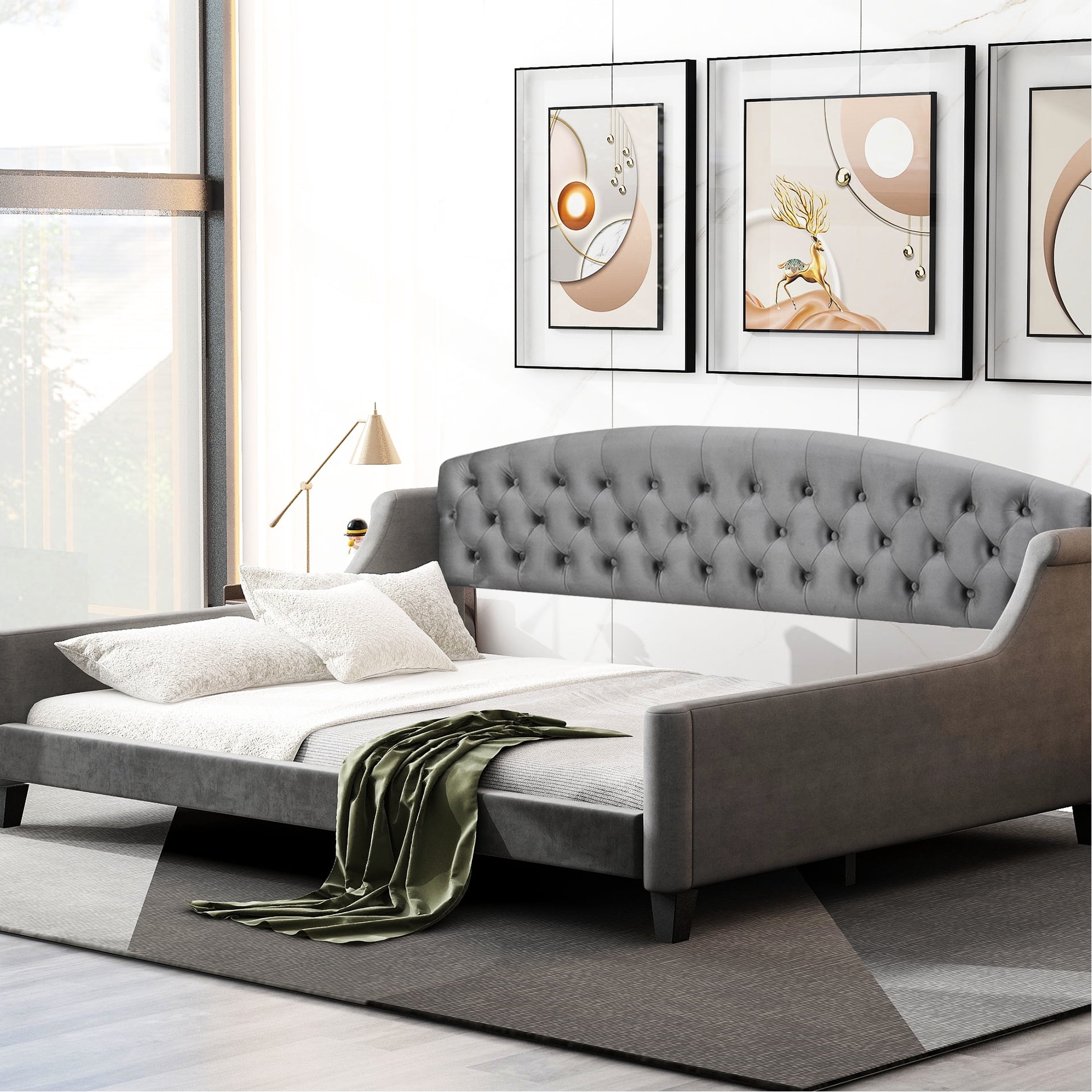 Modern Button Daybed, Gray - Stable Plywood Construction, Office ...