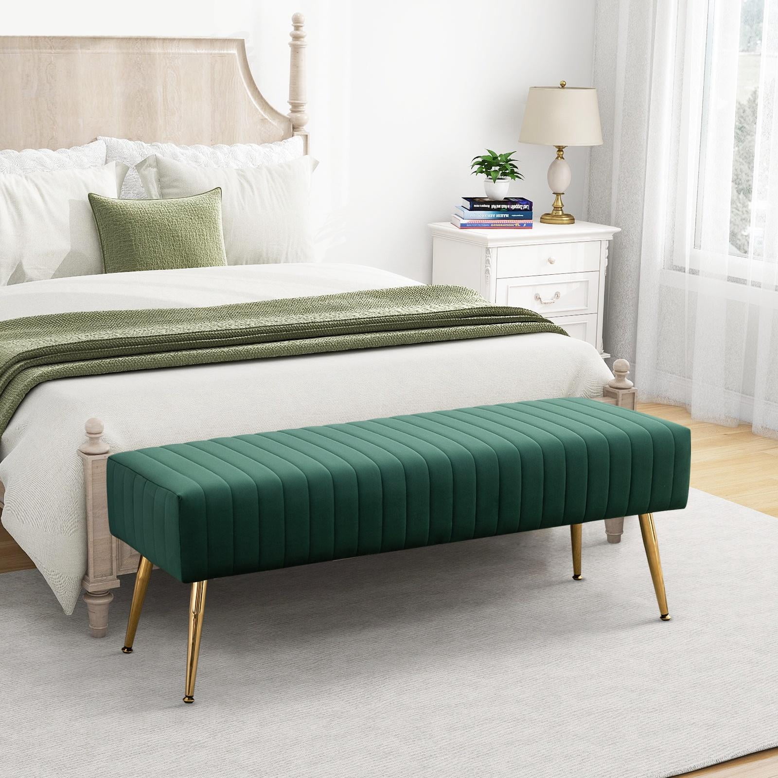 Modern Button-Tufted Bench, Light Gray Fabric Upholstered Ottoman Bench ...