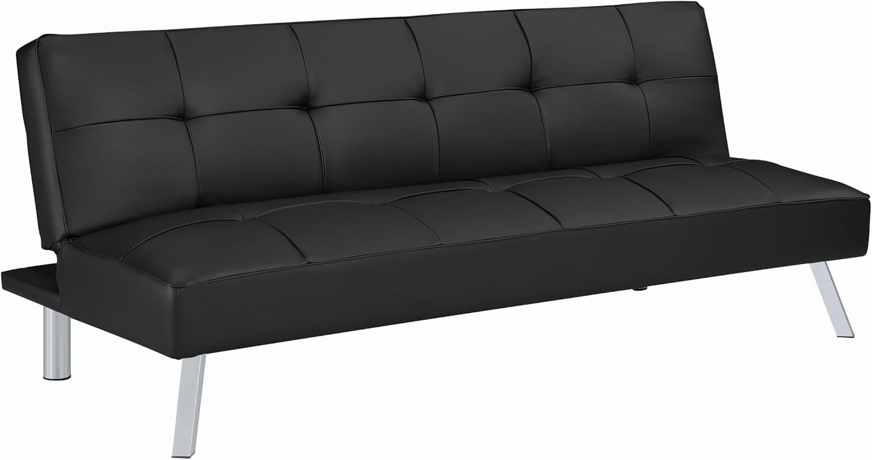 Modern Button Tufted Convertible Click-Clack Futon Sofa Bed, Black Faux ...