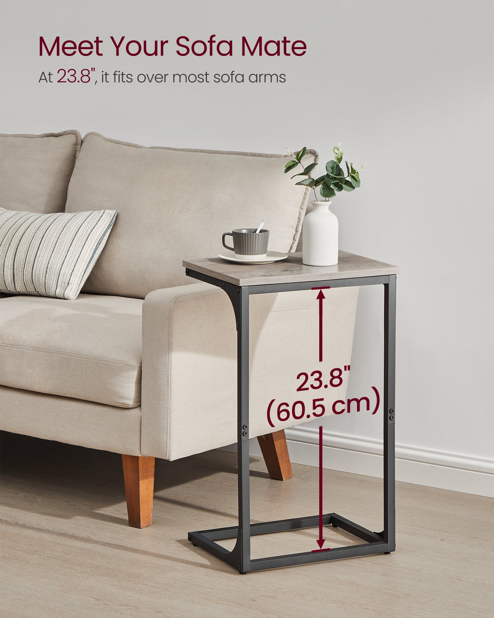 Modern C-Shaped End Table Set - Sturdy Metal Frame Accent Table ...