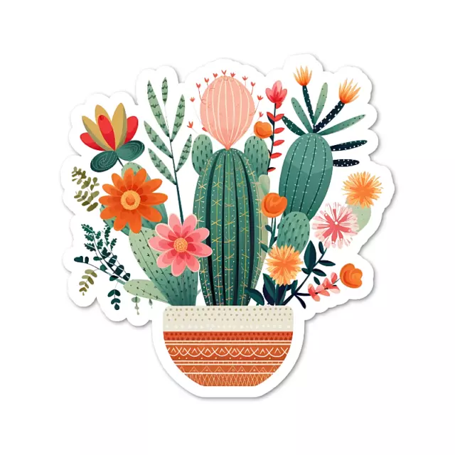 Modern Cactus Flowers Sticker, Water Resistant, Scrapbooking ...