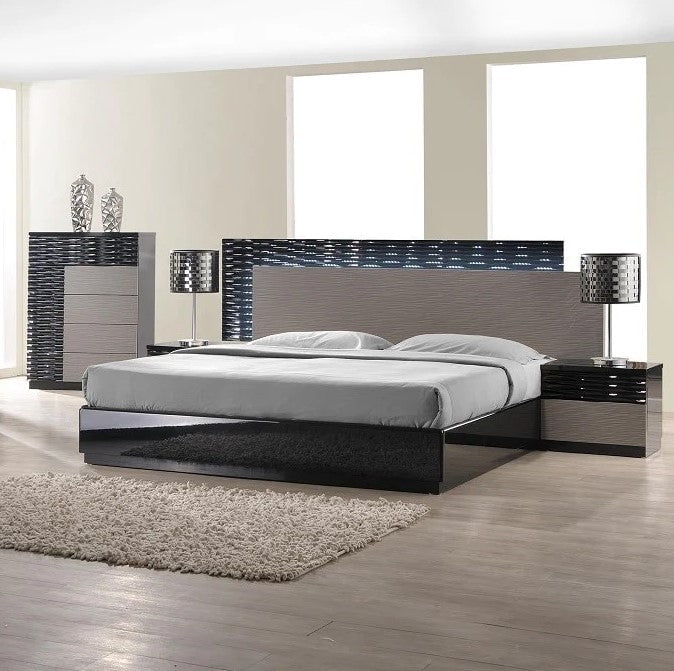 Modern California King Size Bedroom Set 3Pc LED Platform Bed ...