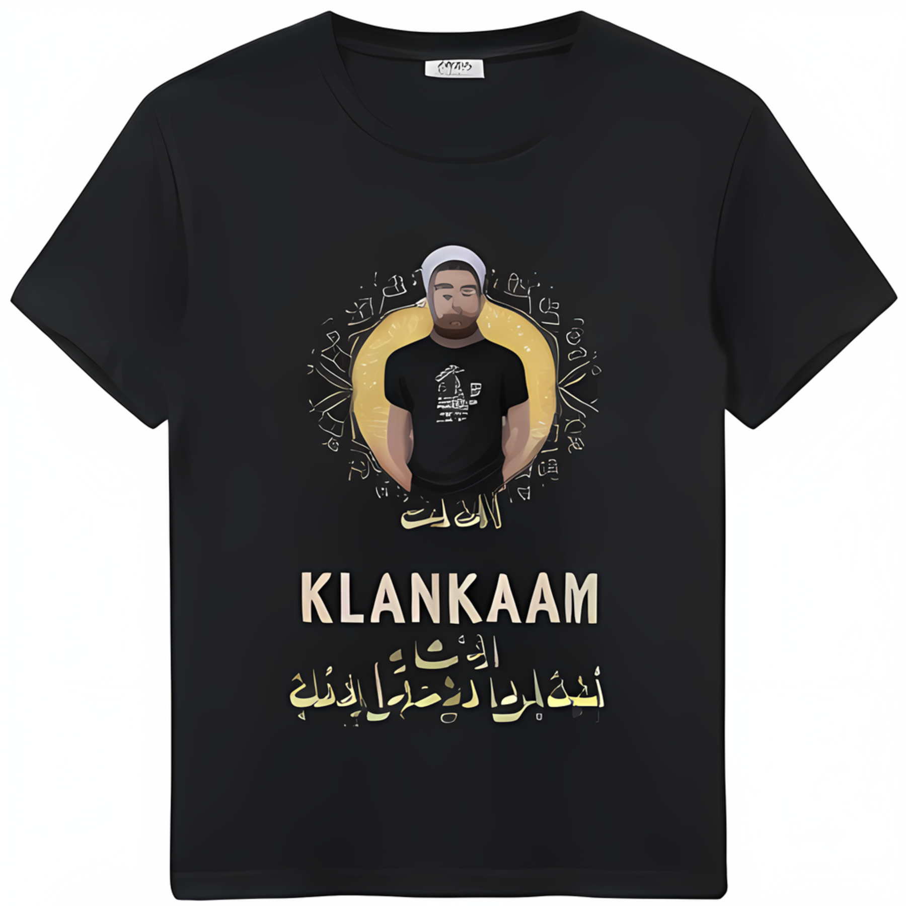 Modern Calligraphy T-Shirt with Animated Man Design Golden Borders and ...