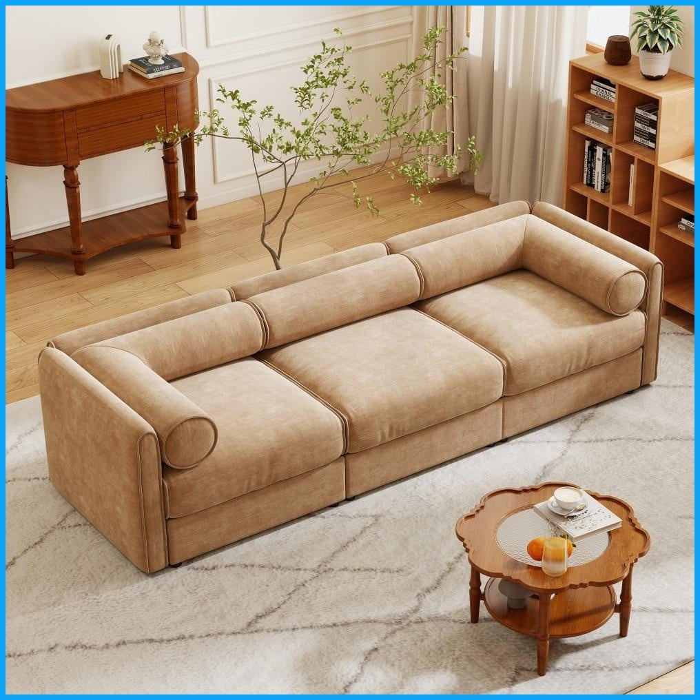 Modern Camel Chenille 3-Seater Sofa with Storage - Contemporary Living ...