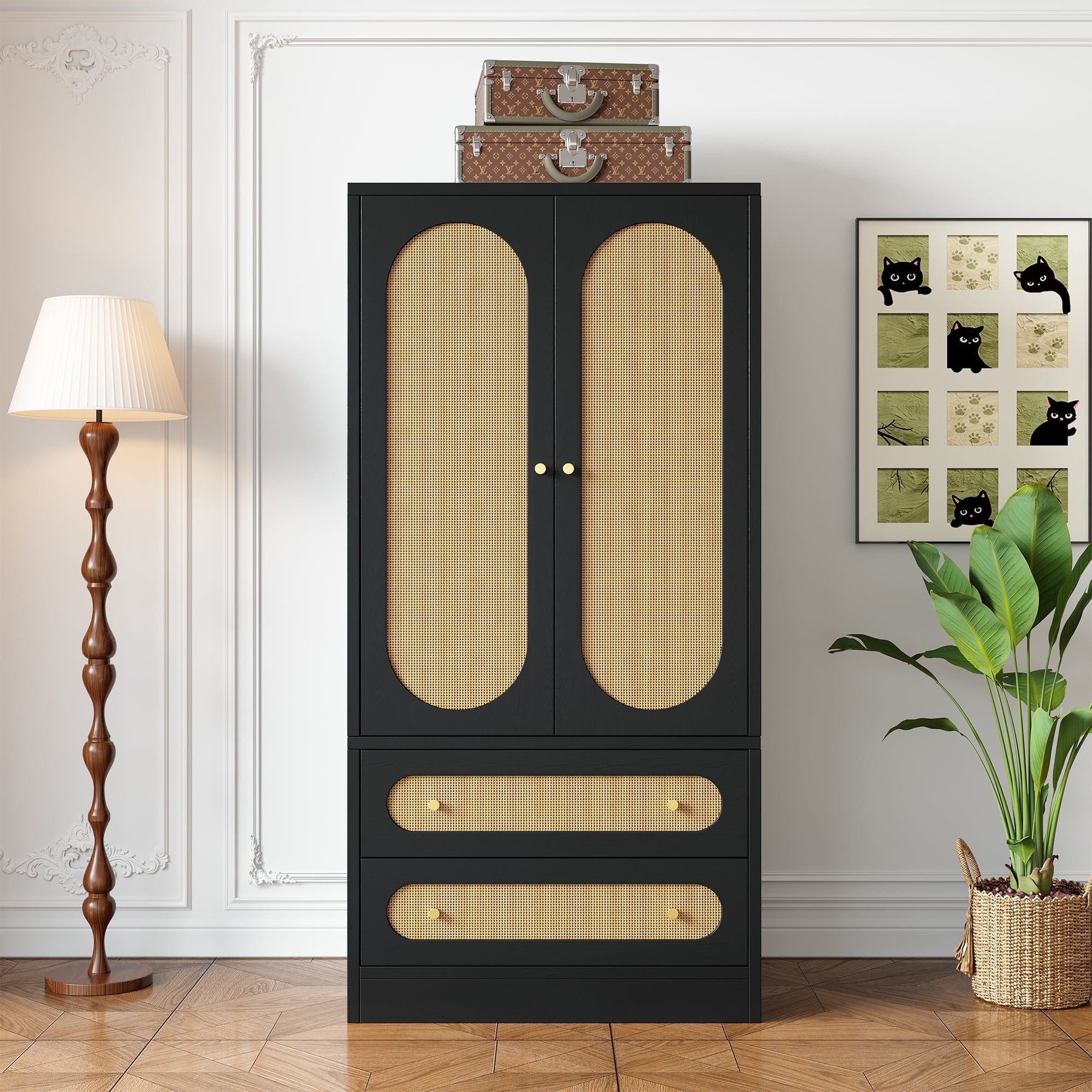 Modern Cane Wardrobe, Boho Chic Organizer, Stylish Natural Rattan ...