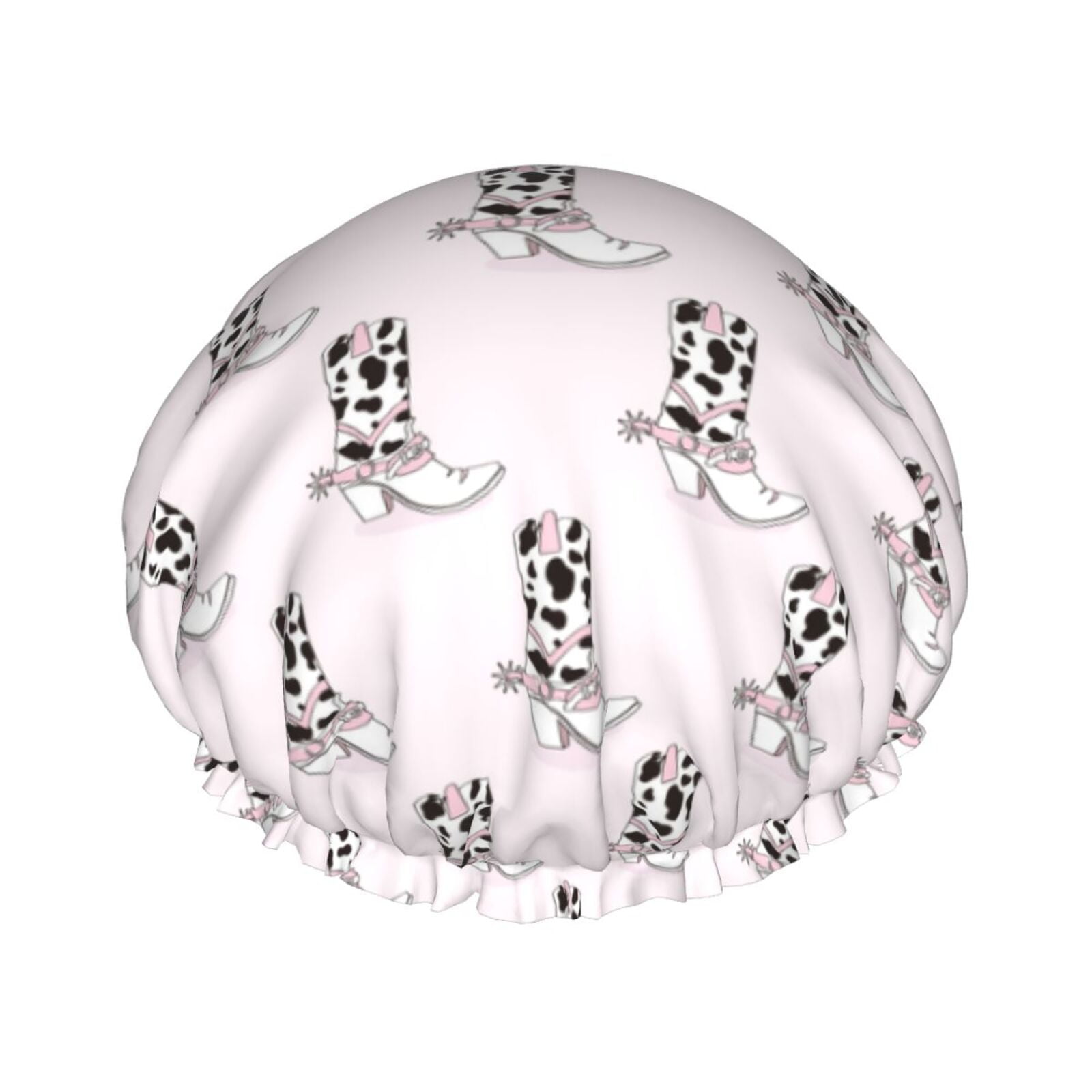 Modern Cartoon Cow Print Boots Shower Cap, Reusable Bath Hair Hat for ...