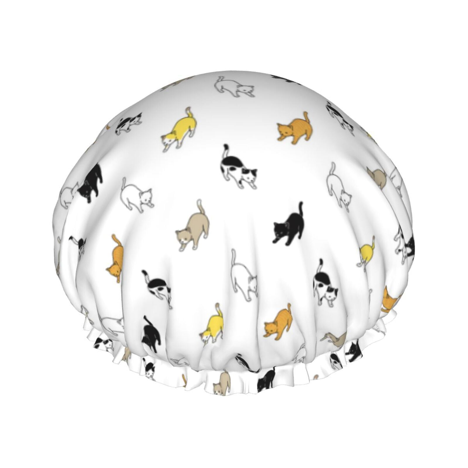 Modern Cartoon Cute Cat Shower Cap, Reusable Bath Hair Hat for all Hair ...