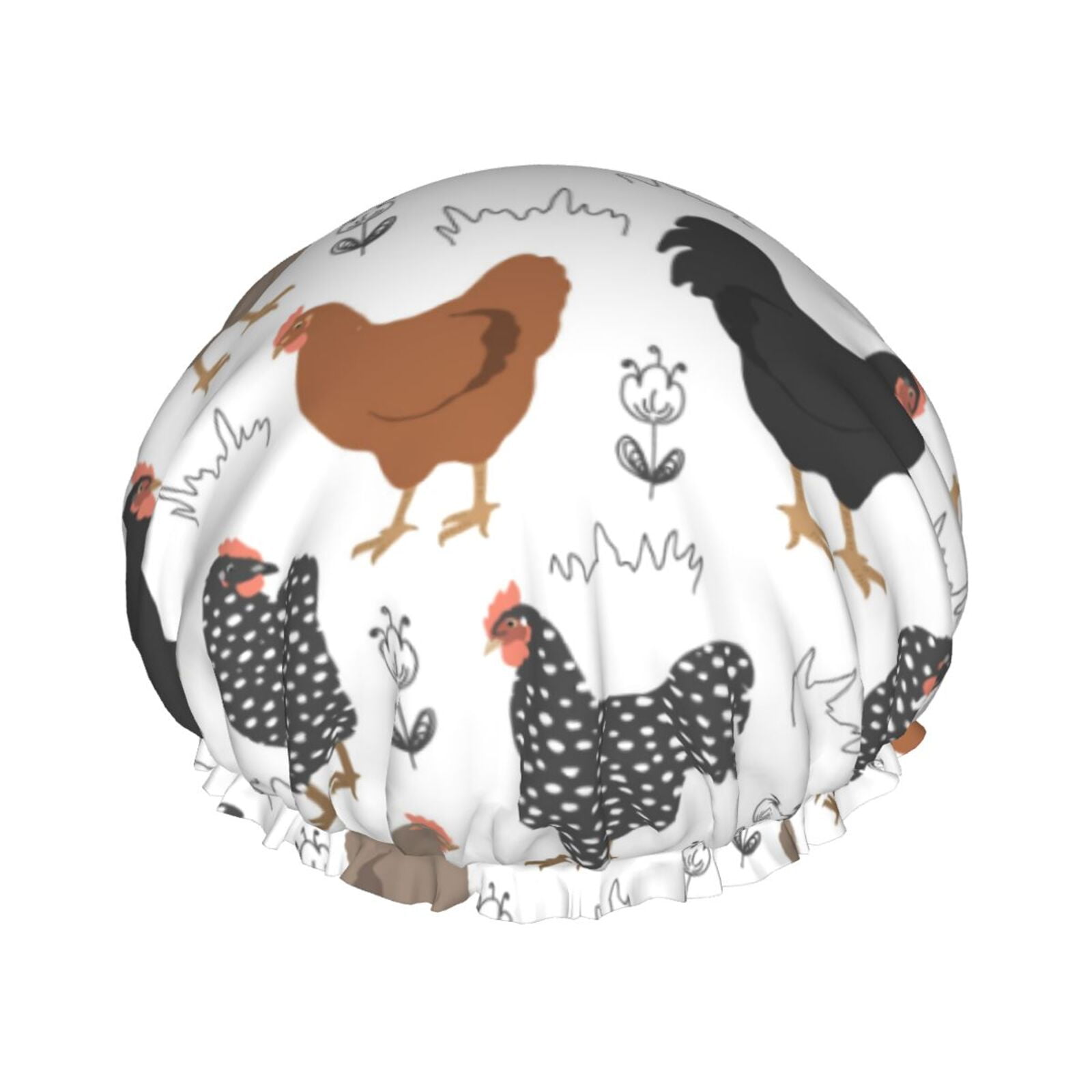 Modern Cartoon Cute Chicken_A Shower Cap for Women, Double Waterproof ...