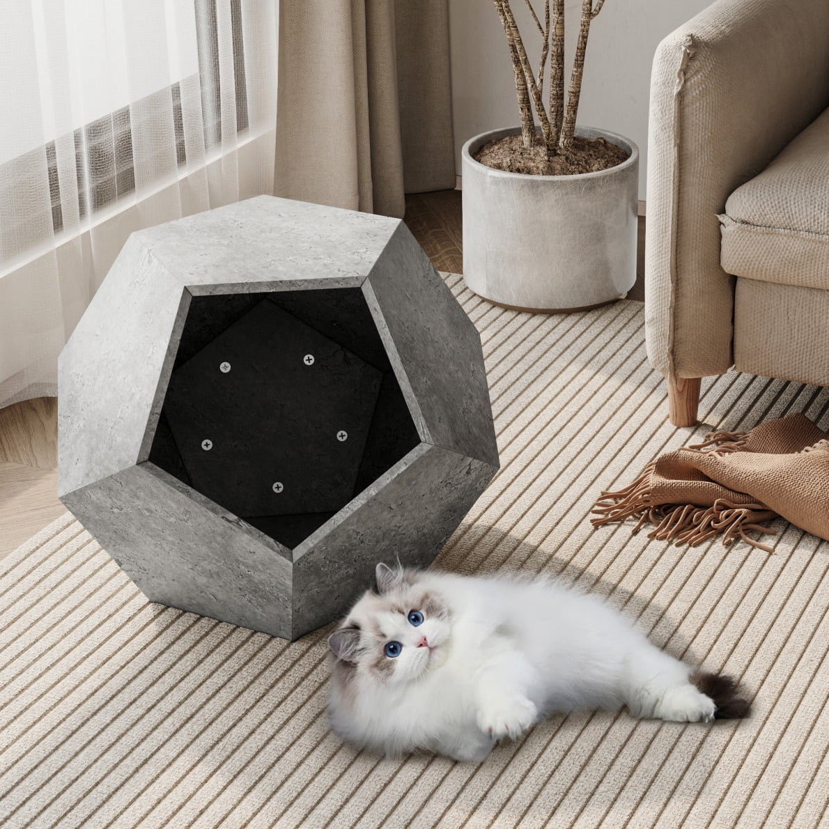 Modern Cat Furniture Side Table with Pet Bed & Planter, Multifunctional ...