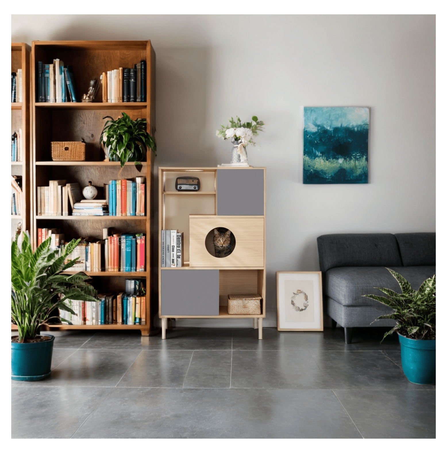 Modern Cat Tree Bookcase - Cat Shelves with Storage - Furniture Style ...