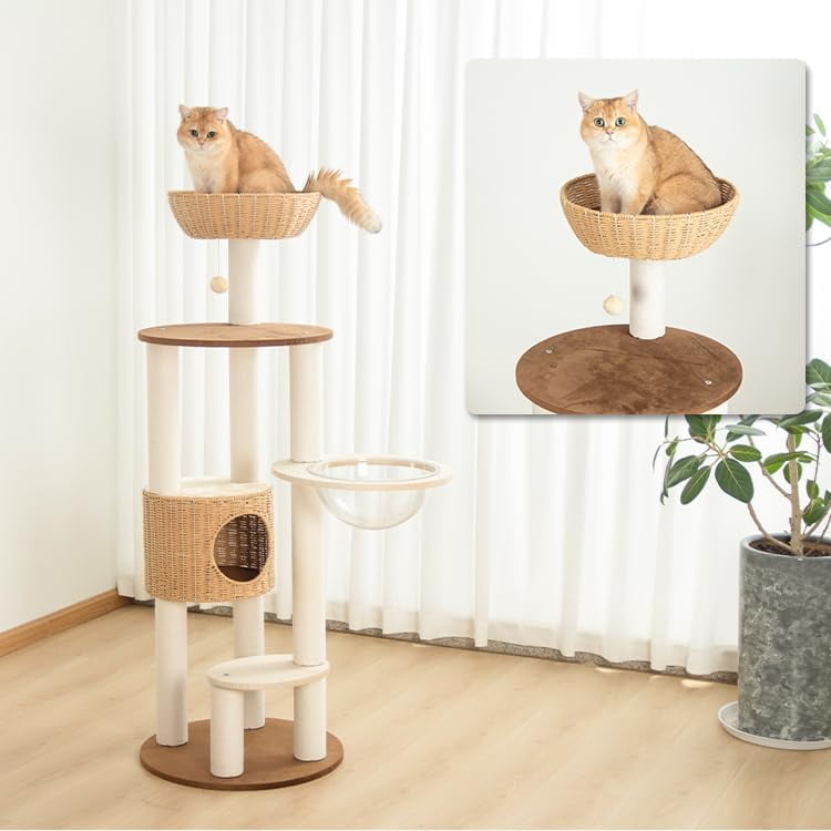 Modern Cat Tree for Large Cat, 57-Inch Tall Cat Tower with Scratching ...