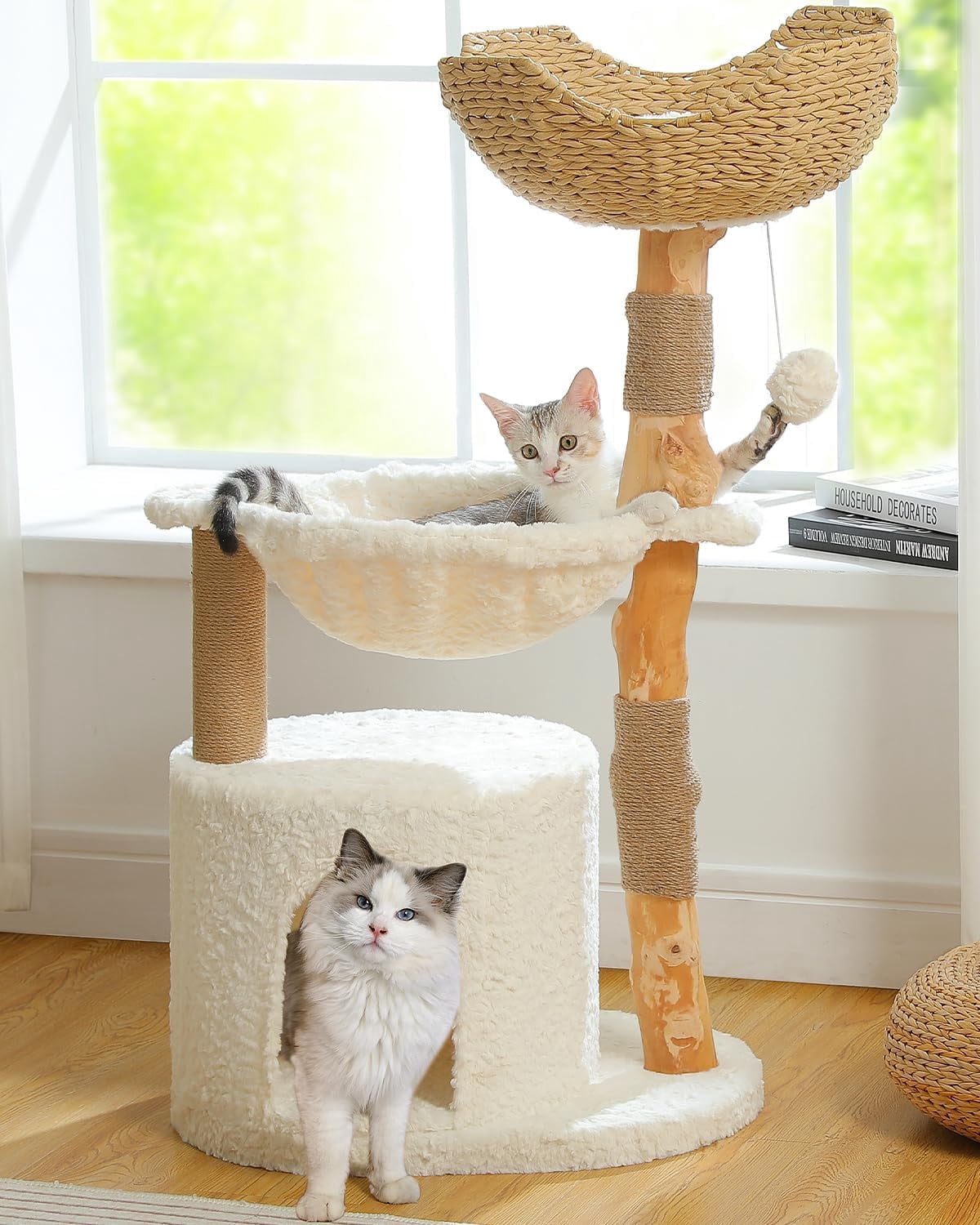 Modern Cat Tree for Large Cats, Wood Cat Tower for Indoor Cats, Real ...
