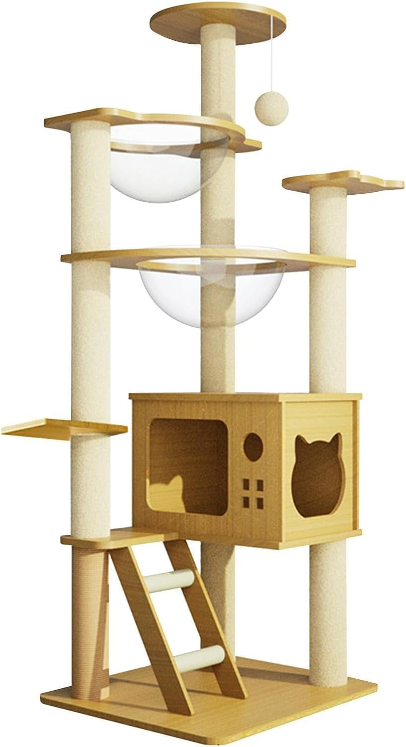 Modern Cat Tree Tower - 131cm Wood Cat Tree for Indoor Cats | Multi ...