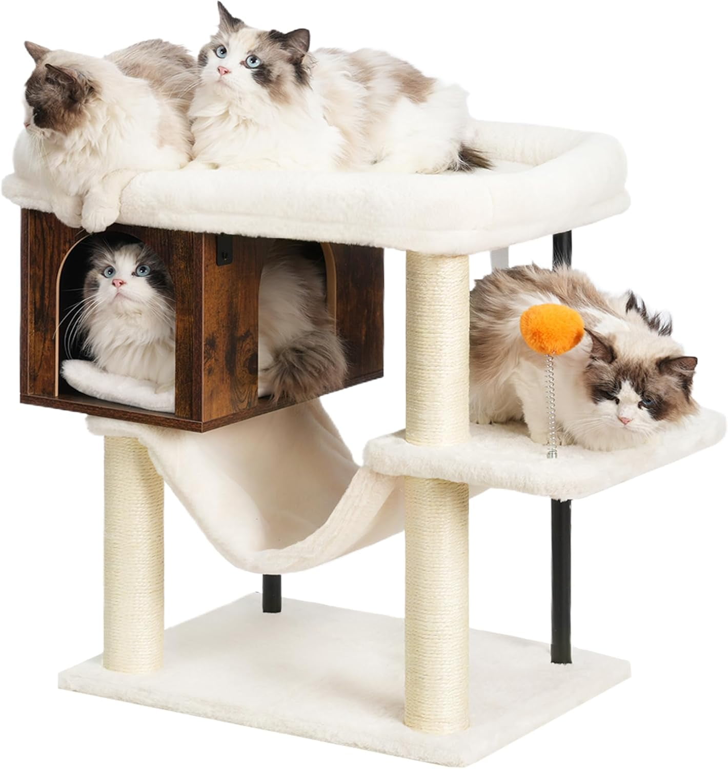 Modern Cat Tree, Wooden Cat Tower with 3 Scratching Posts, Cat Condo ...
