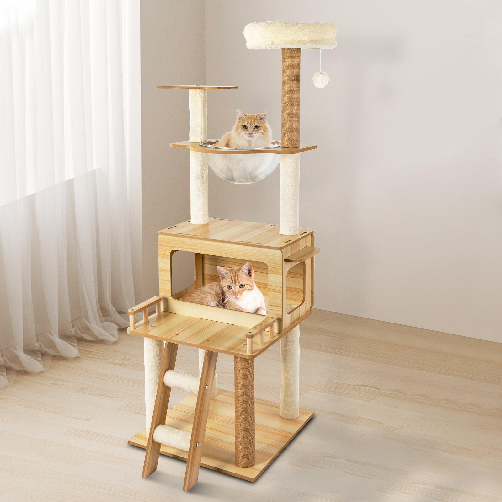 Modern Cat Tree with Climbing Steps and Swing Ball MDF Cat Scratching ...