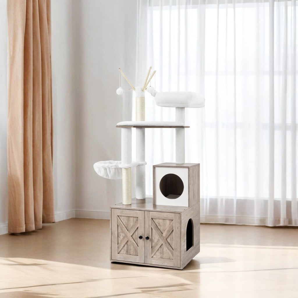 Modern Cat Tree with Litter Box Enclosure - 2-in-1 Cat Tower, 55.1-Inch ...