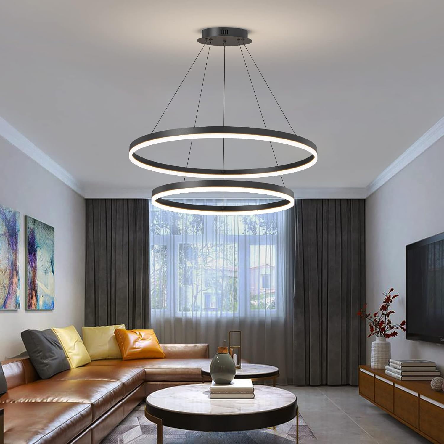 Modern Ceiling Chandelier Light: Acrylic Anti-Flicker Black Pendant ...