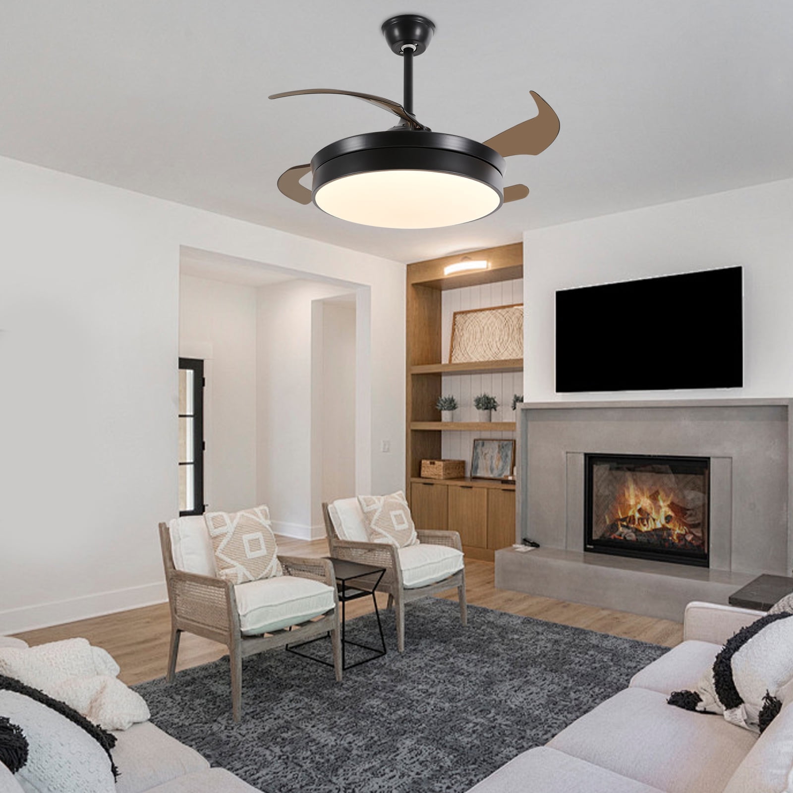 Modern Ceiling Fan Lamp with Light 4 Acrylic Retractable Blades LED ...