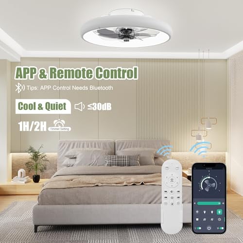 Modern Ceiling Fan with Light, 20'' Flush Mount Ceiling Fan with Light ...