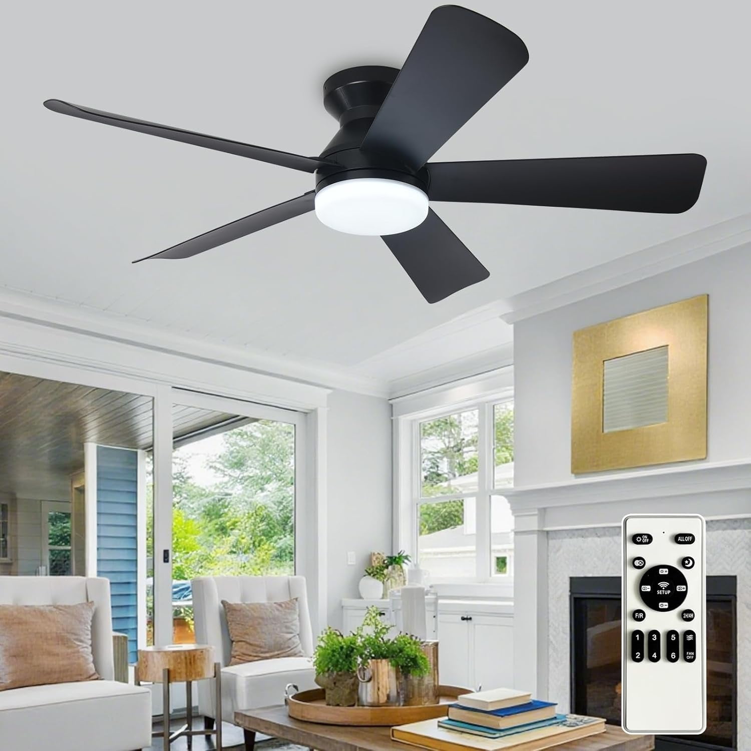 Modern Ceiling Fan with Light: 42-Inch Black Small Fans for Bedroom ...