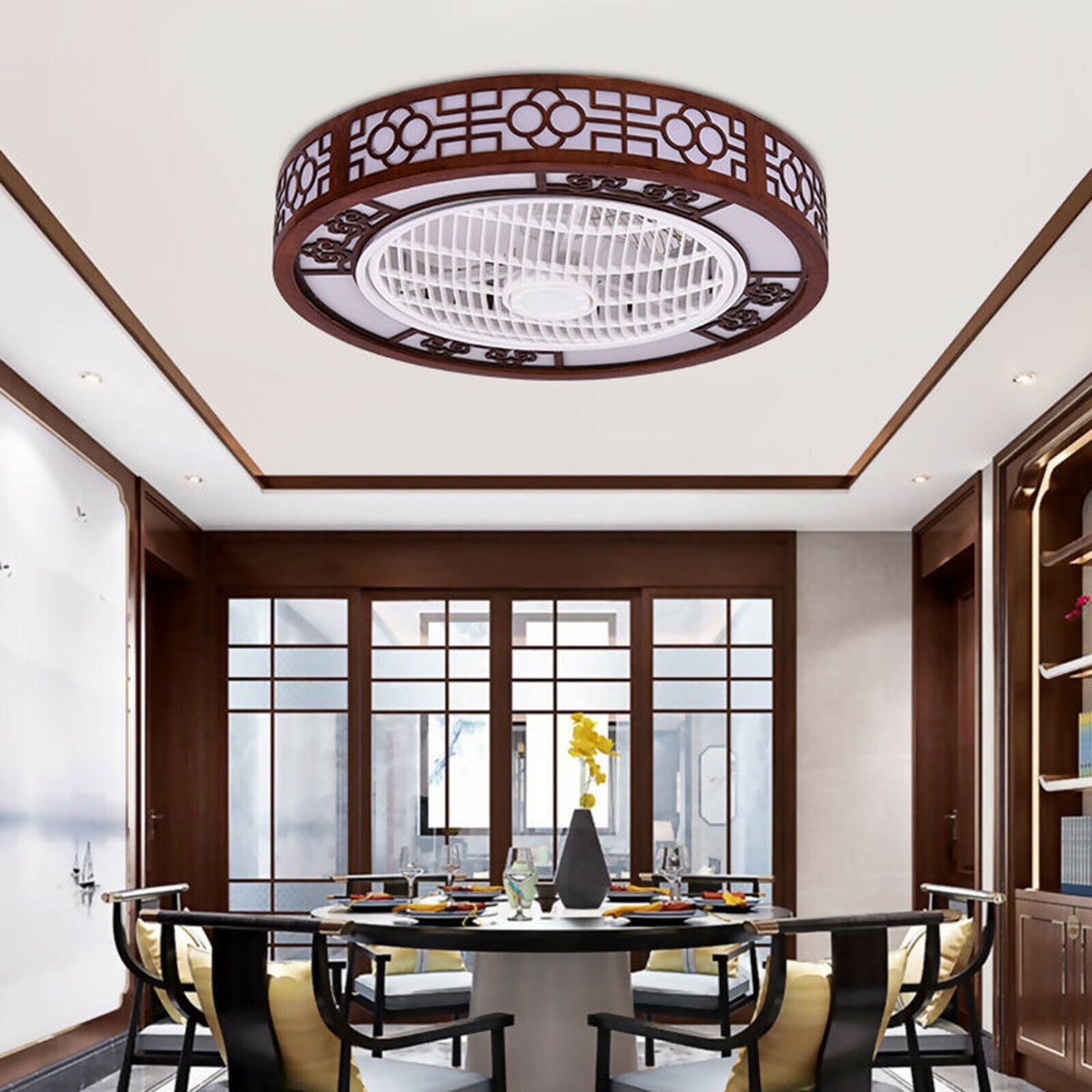 Modern Ceiling Fan Light Cooling Round LED Chandelier Remote Control ...