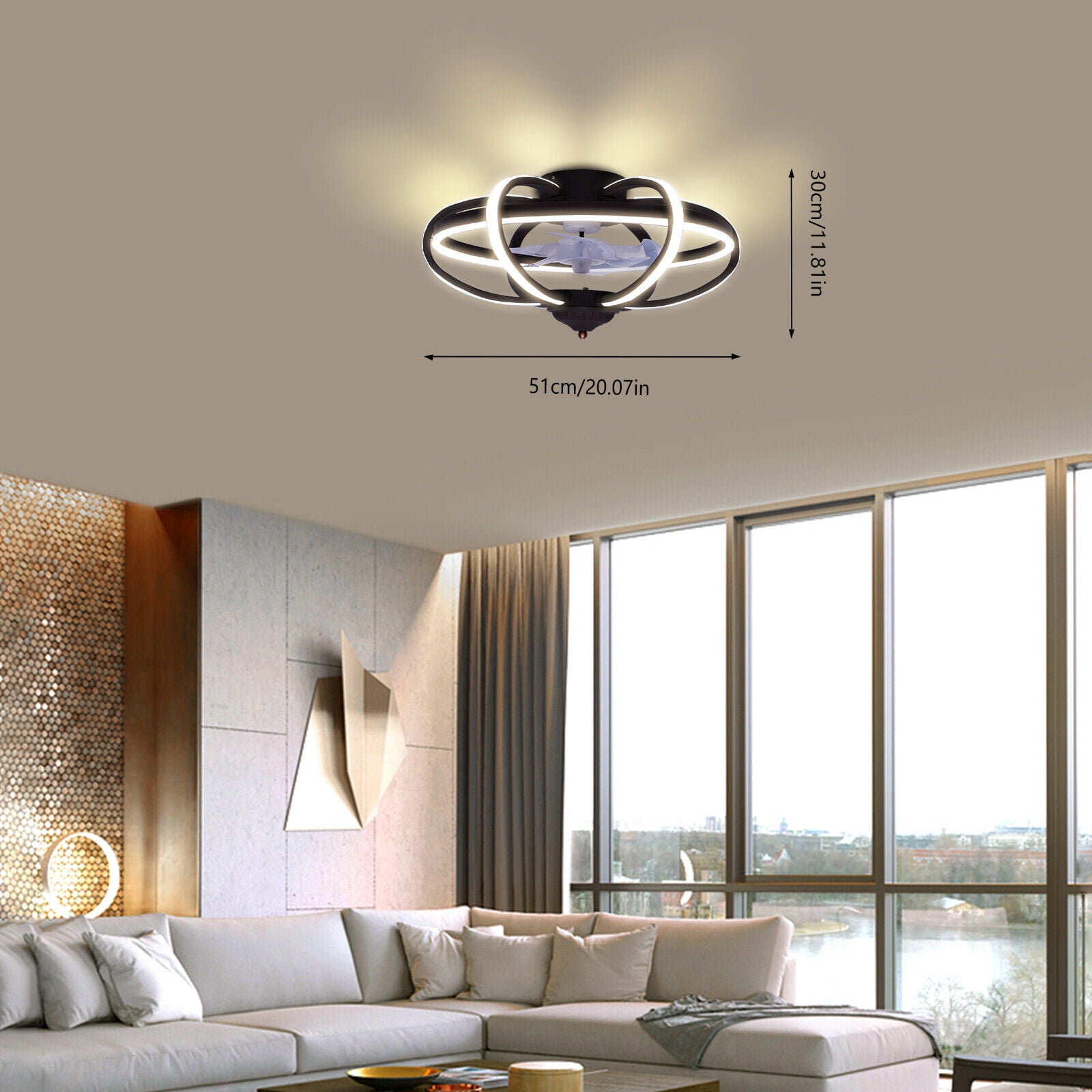 Modern Ceiling Fan Light Flush Mount Dimmable Lamp Chandelier LED ...
