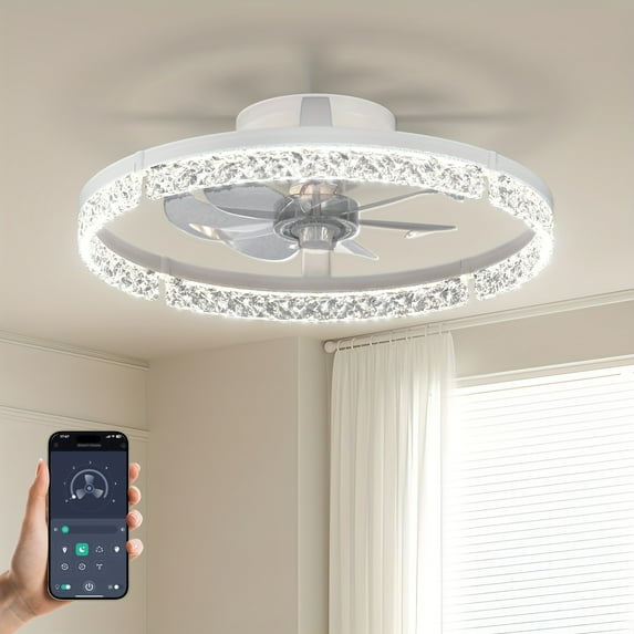 [Modern Ceiling Fan with Light] Modern 20" Low Profile Ceiling Fan with ...